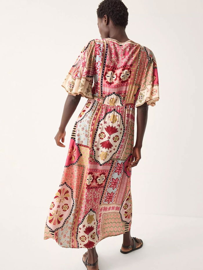 Monsoon Patti Tile Print Maxi Dress, Dark Pink | endource