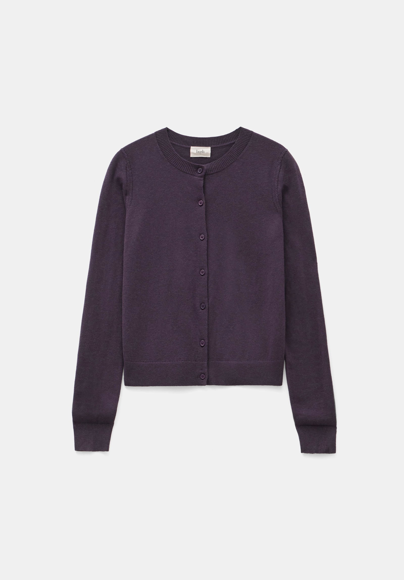 HUSH Wool Blend Slim Knitted Cardigan in Plum | endource