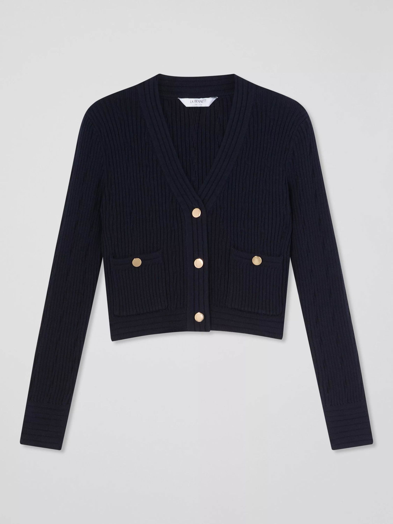 L.K. BENNETT Shona Shoulder Pad Cardigan in Navy | endource