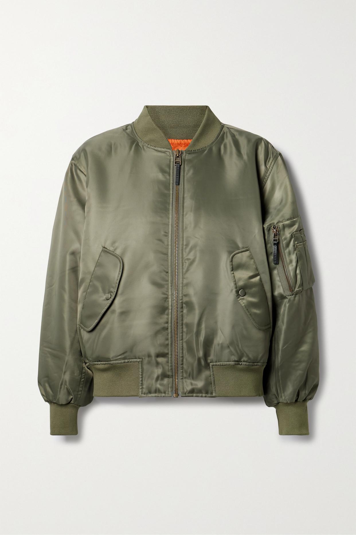 ANINE BING Leon Satin Bomber Jacket in Green | Endource
