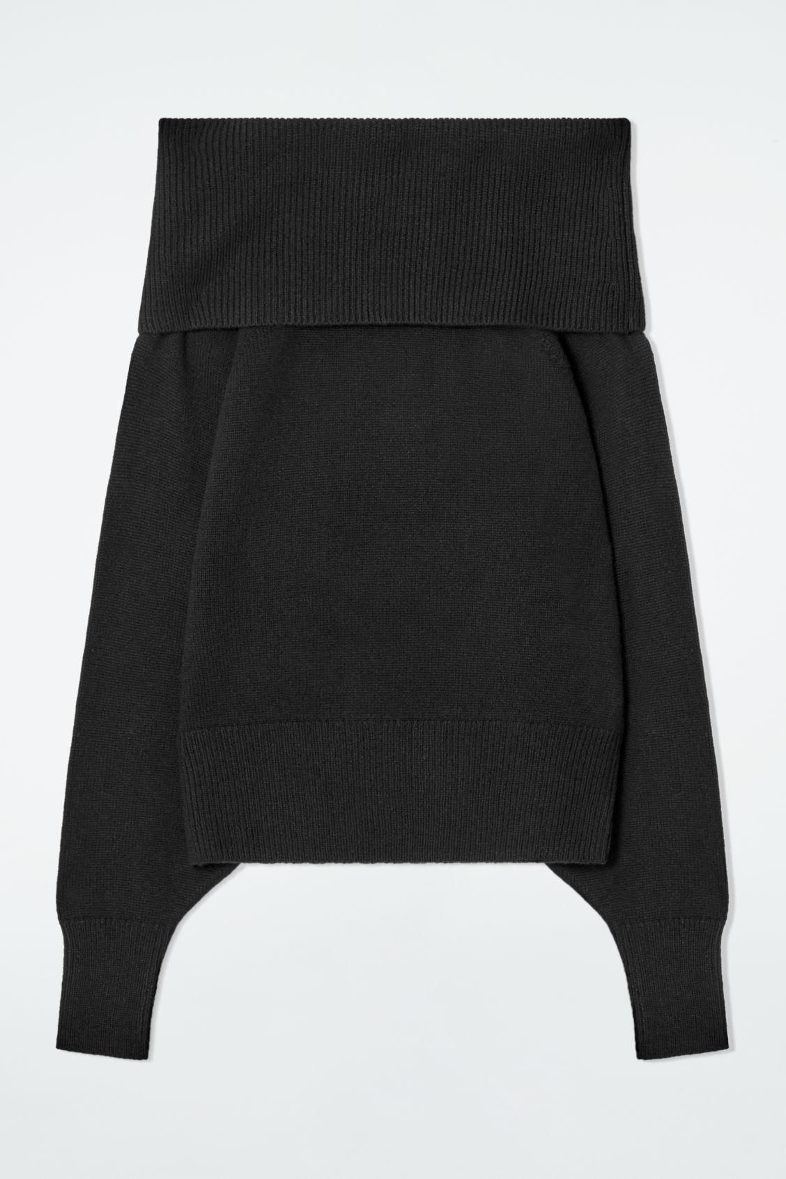 COS Off-The-Shoulder Merino Wool Jumper in BLACK | endource