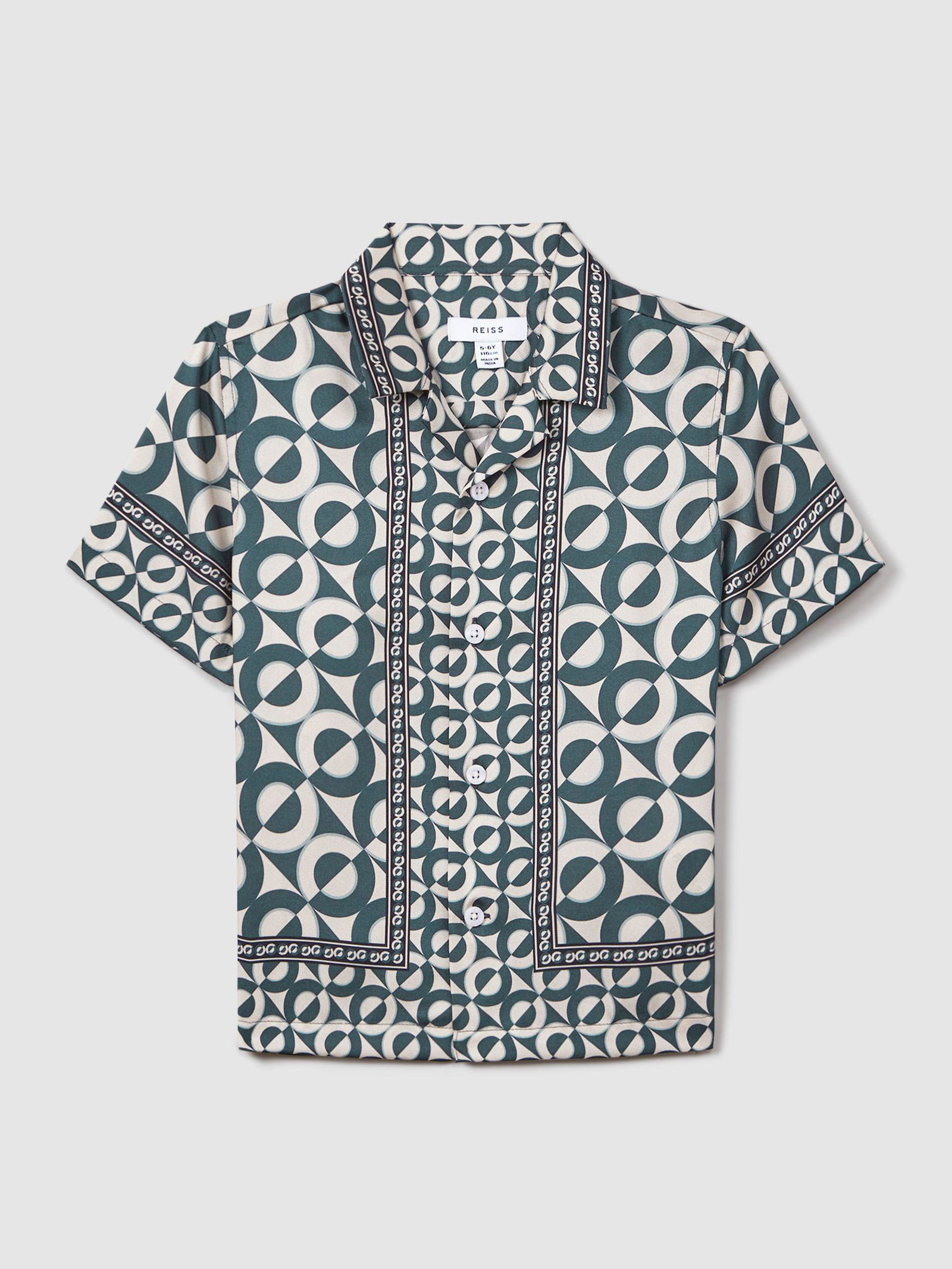 REISS Prentice Printed Cuban Collar Shirt in Hunting Green | endource