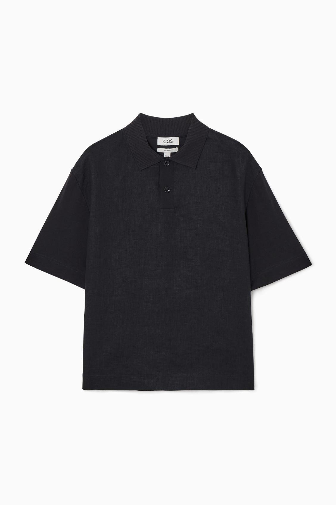 COS Contrast-Panel Polo Shirt in NAVY | endource