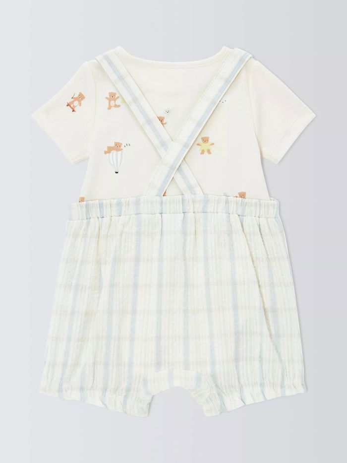 JOHN LEWIS Baby Woven Check Bibshorts, Bodysuit & Soft Toy Set, Green ...