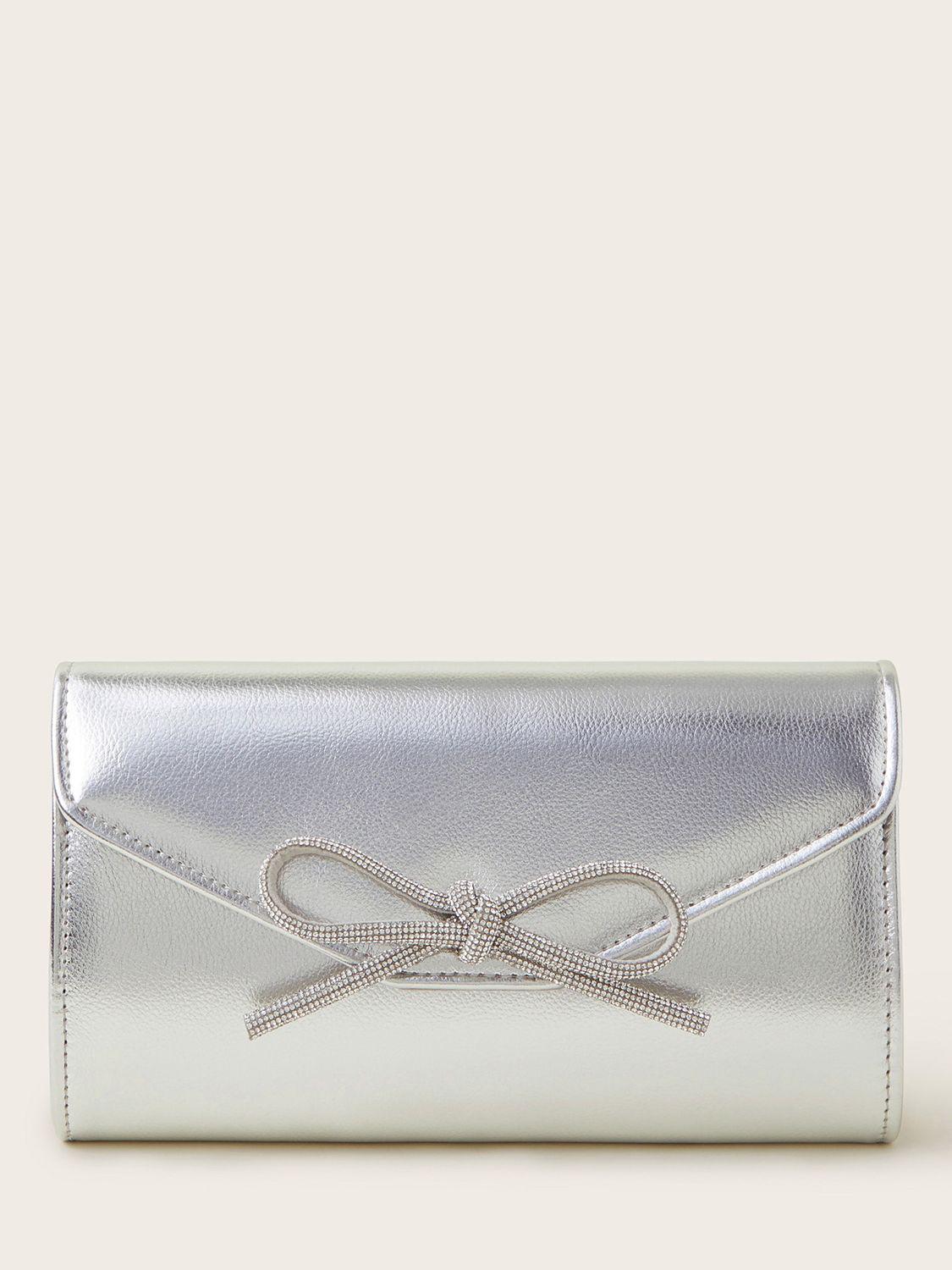 Monsoon Sia Diamante Bow Clutch Bag in Silver | endource
