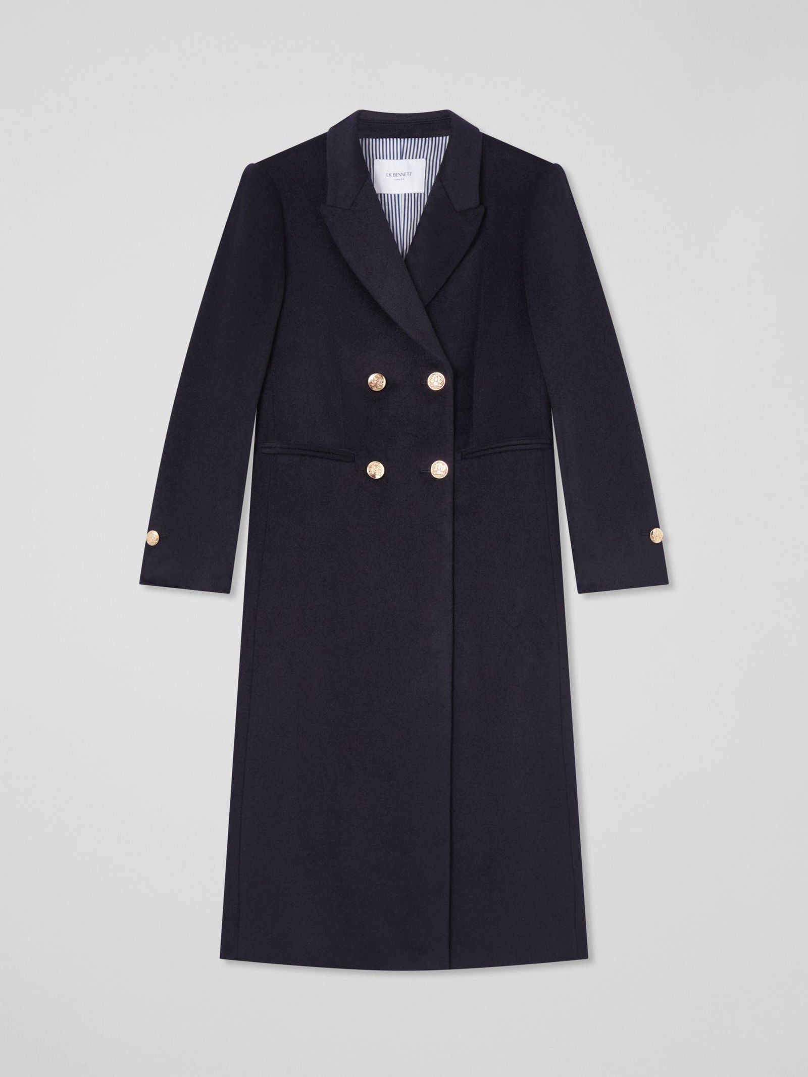 L.K. BENNETT Mariner Double-Breasted Wool Coat in Navy/Multi | endource