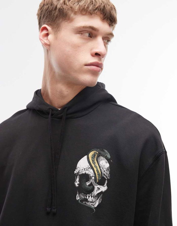 ALLSAINTS Skull Snake Graphic Hoodie In Washed Black | endource