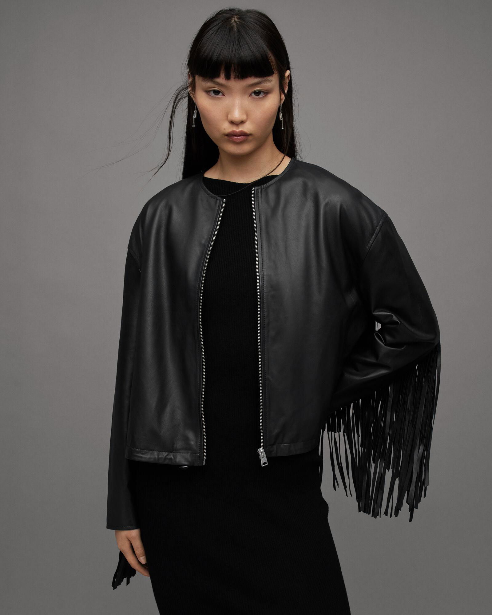 ALLSAINTS Darcy Leather Tassel Bomber Jacket | endource