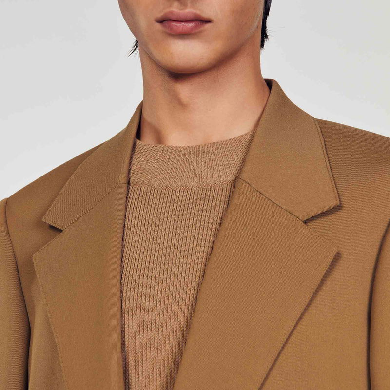SANDRO Wool Suit Jacket in Camel | endource