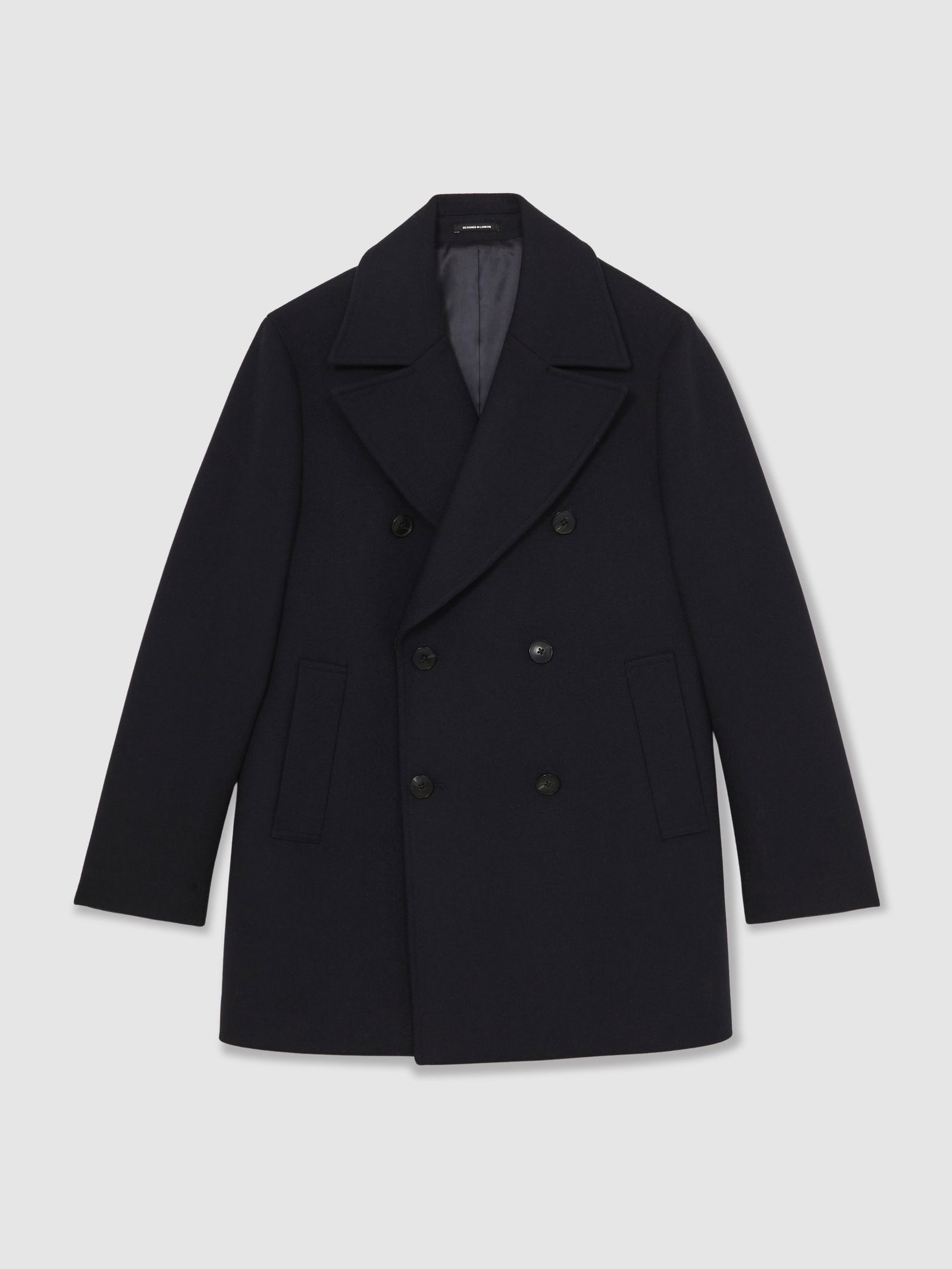 REISS Wool-Blend Double-Breasted Pea Coat In Navy | endource