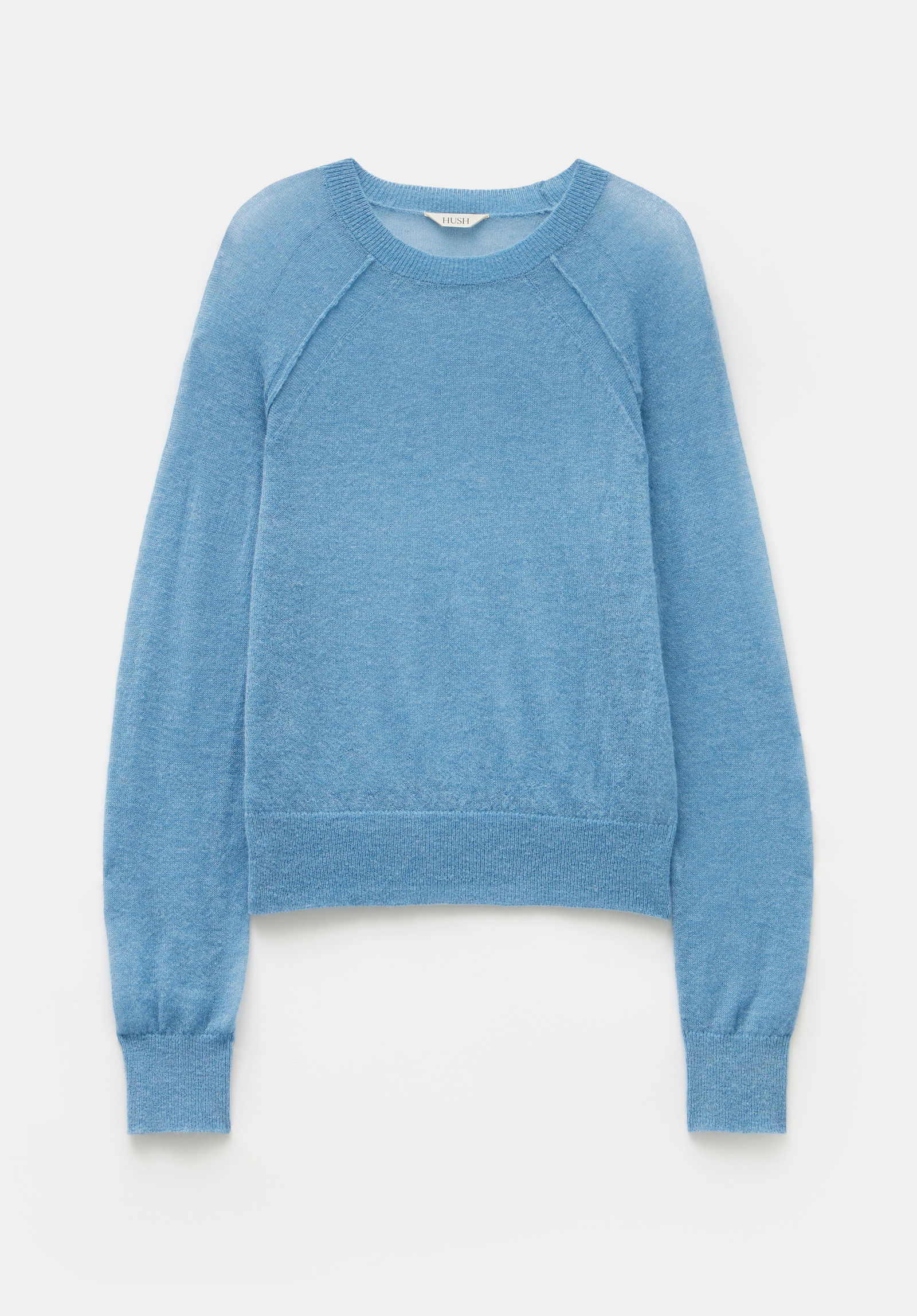 HUSH Elsie Gauzy Wool Blend Crew Jumper in Blue | endource