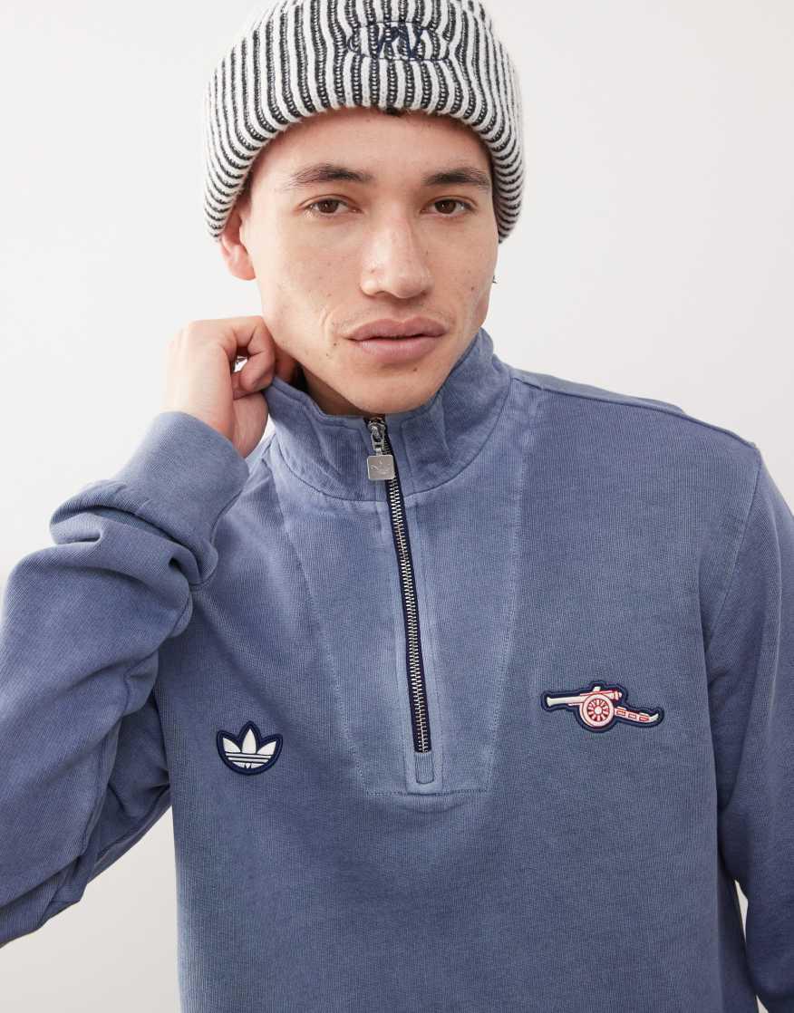 ADIDAS ORIGINALS Arsenal Terrace Icons Half-Zip Top In Blue | endource