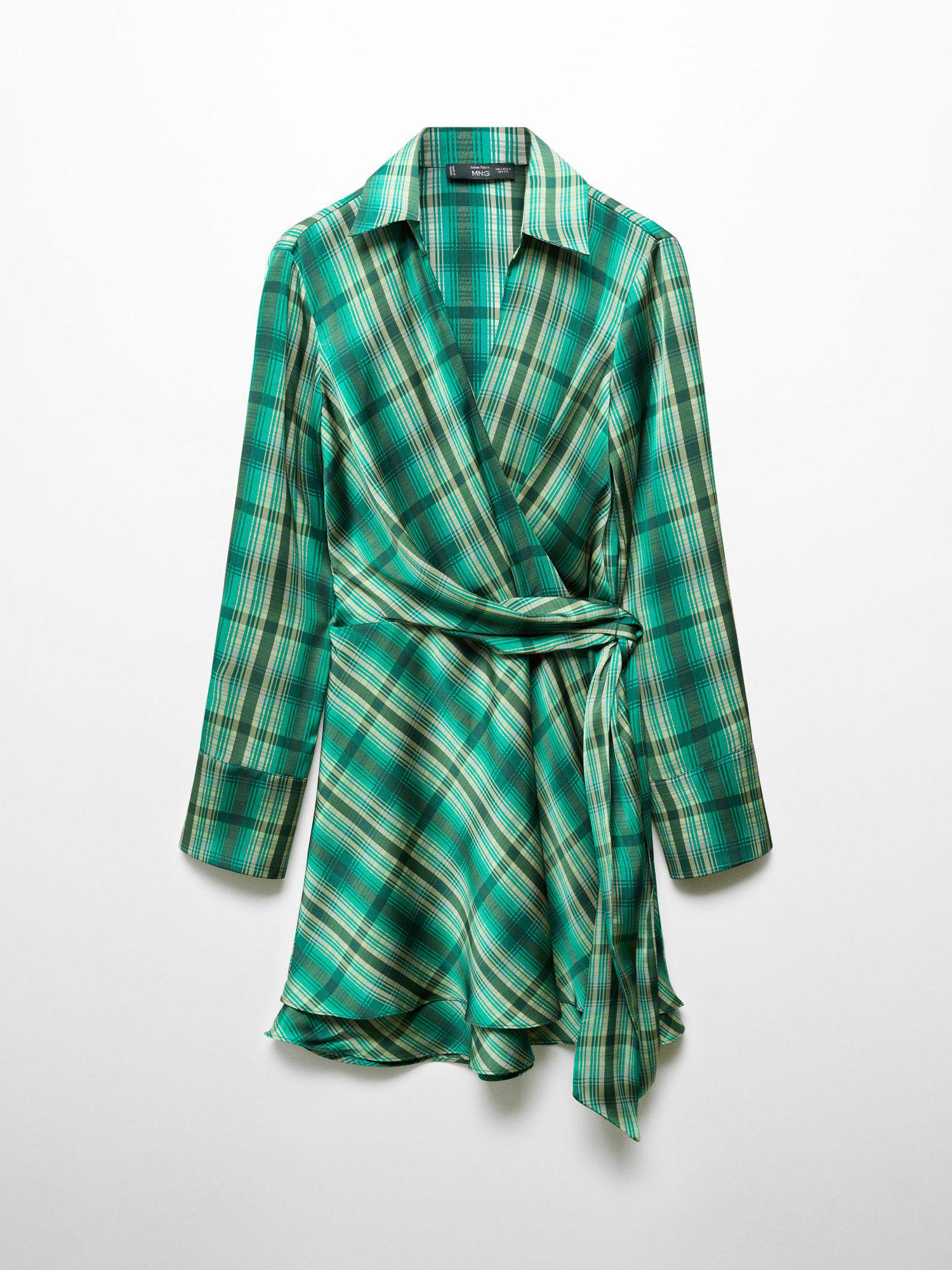 MANGO Scot Satin Check Bow Wrap Mini Dress | endource