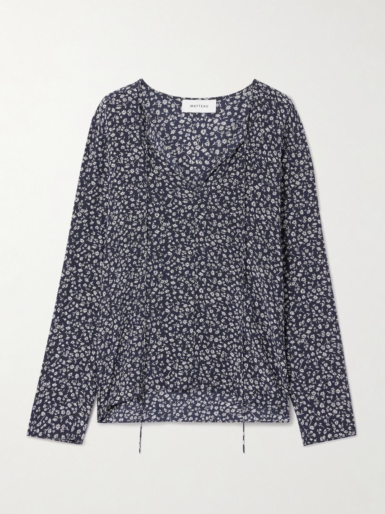 MATTEAU Tie-Neck Floral-Print Organic Silk Blouse | endource