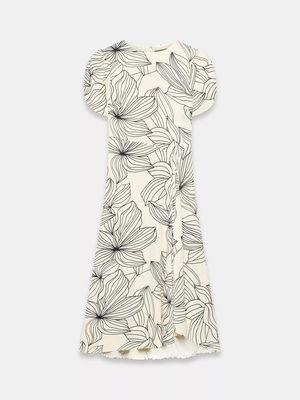 MINT VELVET Floral Satin Midi Dress, Natural Cream | endource