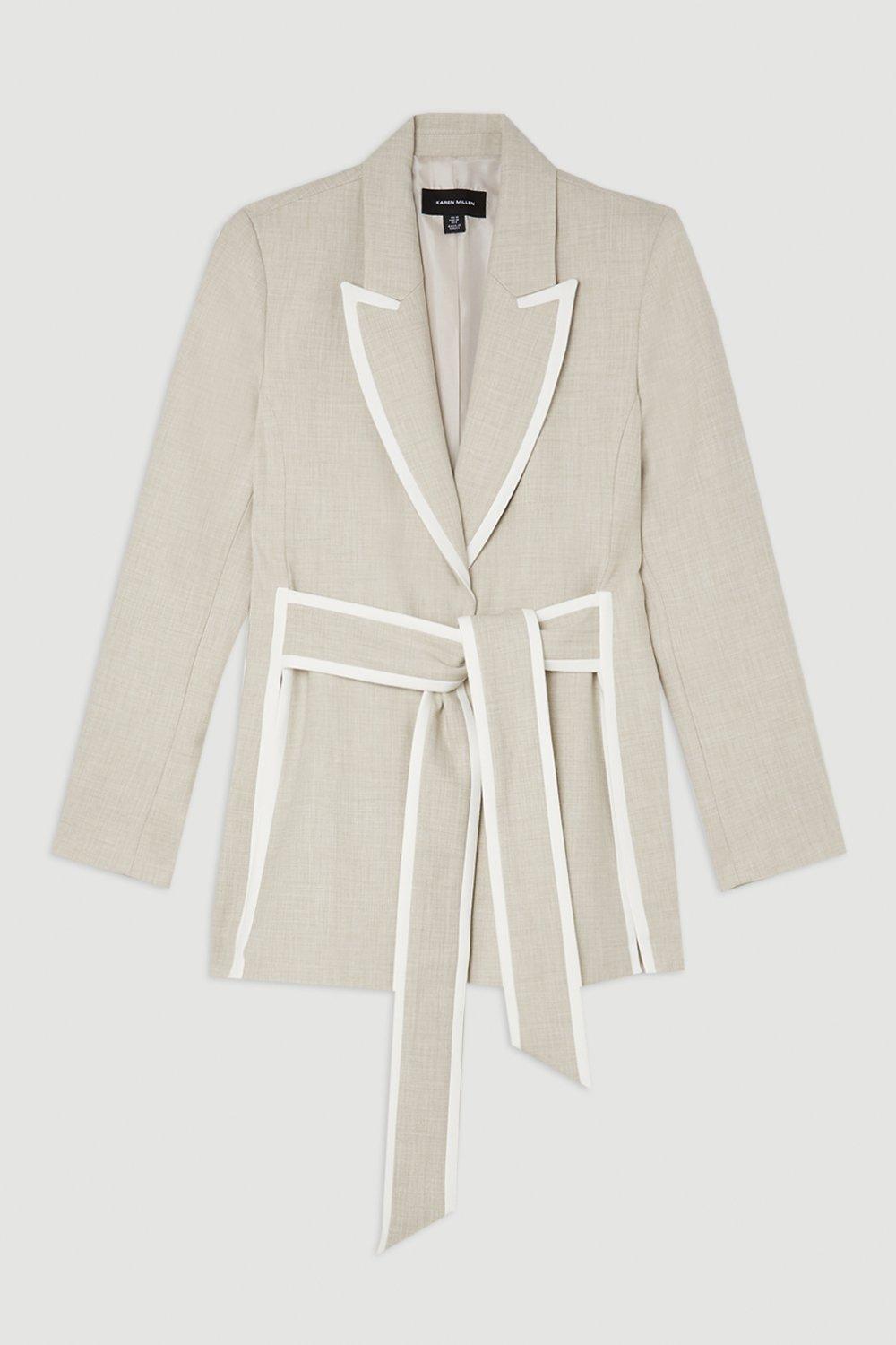 KAREN MILLEN Melange Wide Leg Tailored Suit Set in Neutral | endource