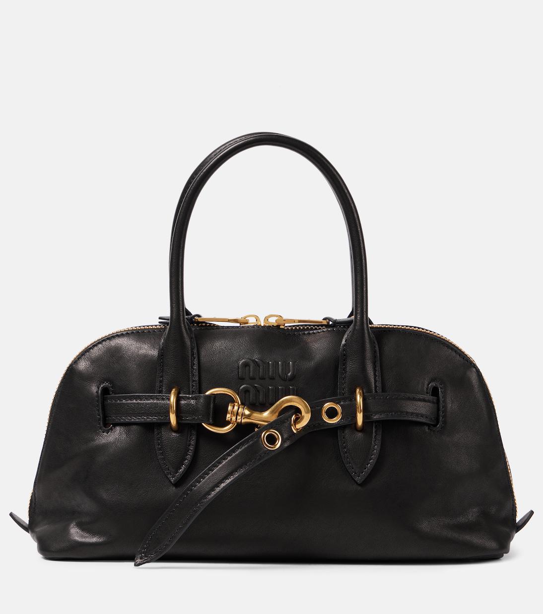 MIU MIU Aventure Leather Tote Bag in Black | endource