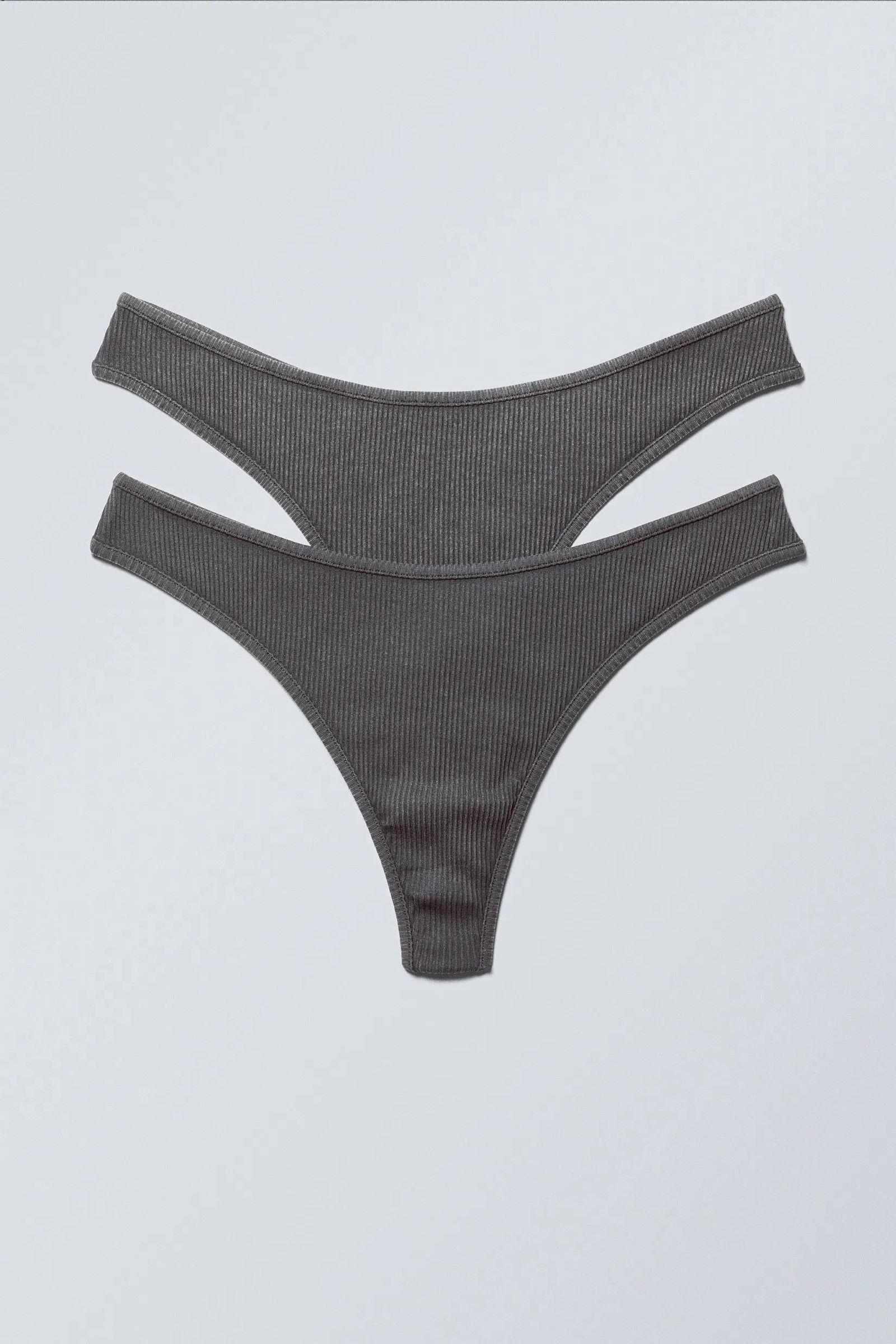 WEEKDAY 2-Pack Washed Rib Cotton Thongs in Washed Dark Grey | Endource