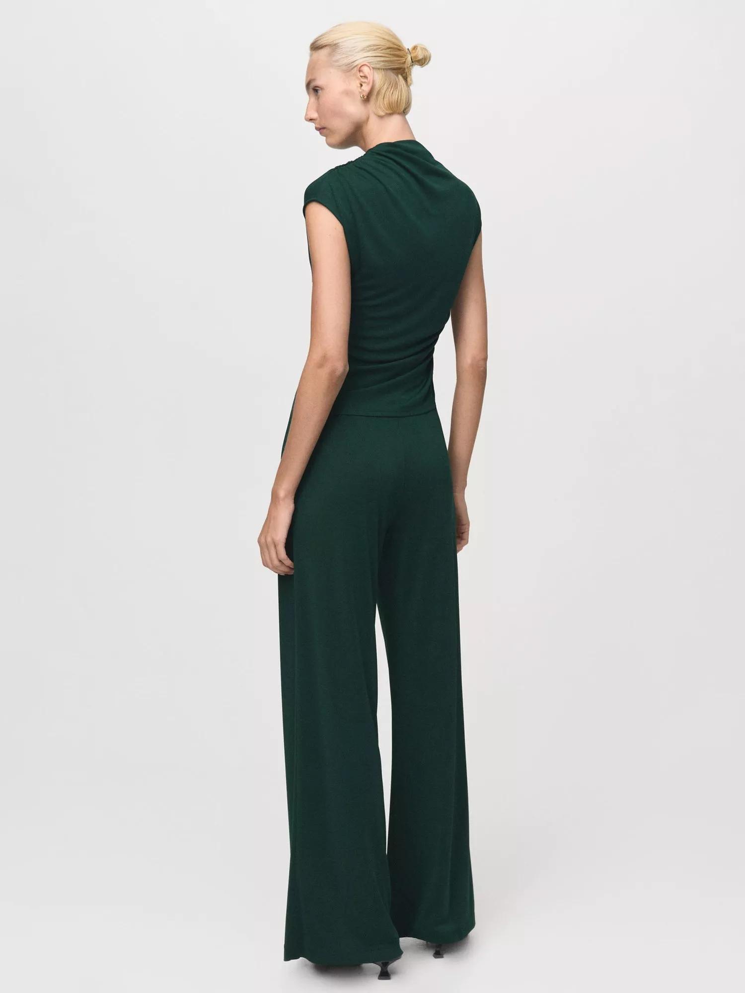 MANGO Lei Drape Asymmetric Top, Dark Green | endource