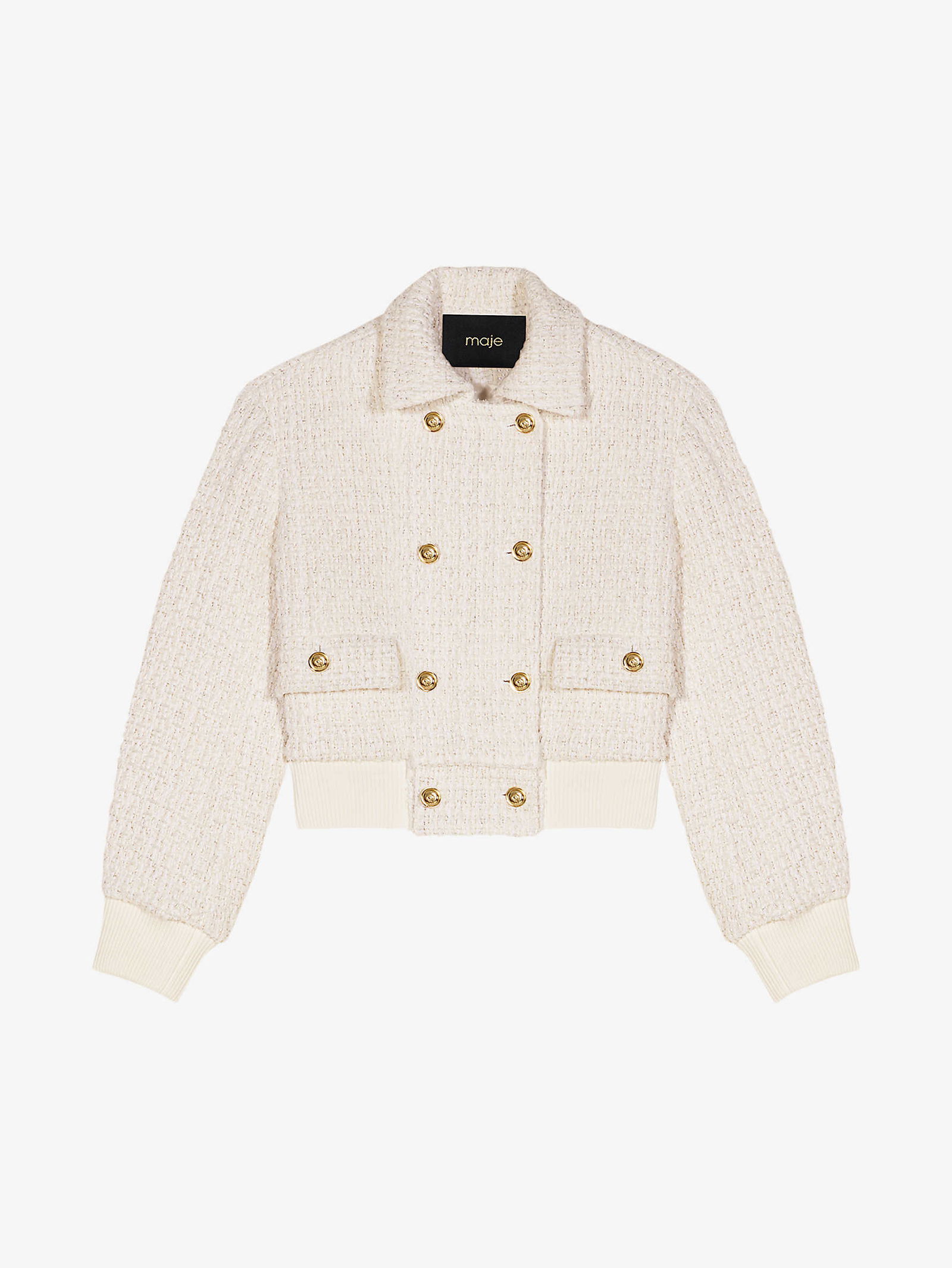 MAJE Button-Down Ribbed-Hem Tweed Jacket | endource