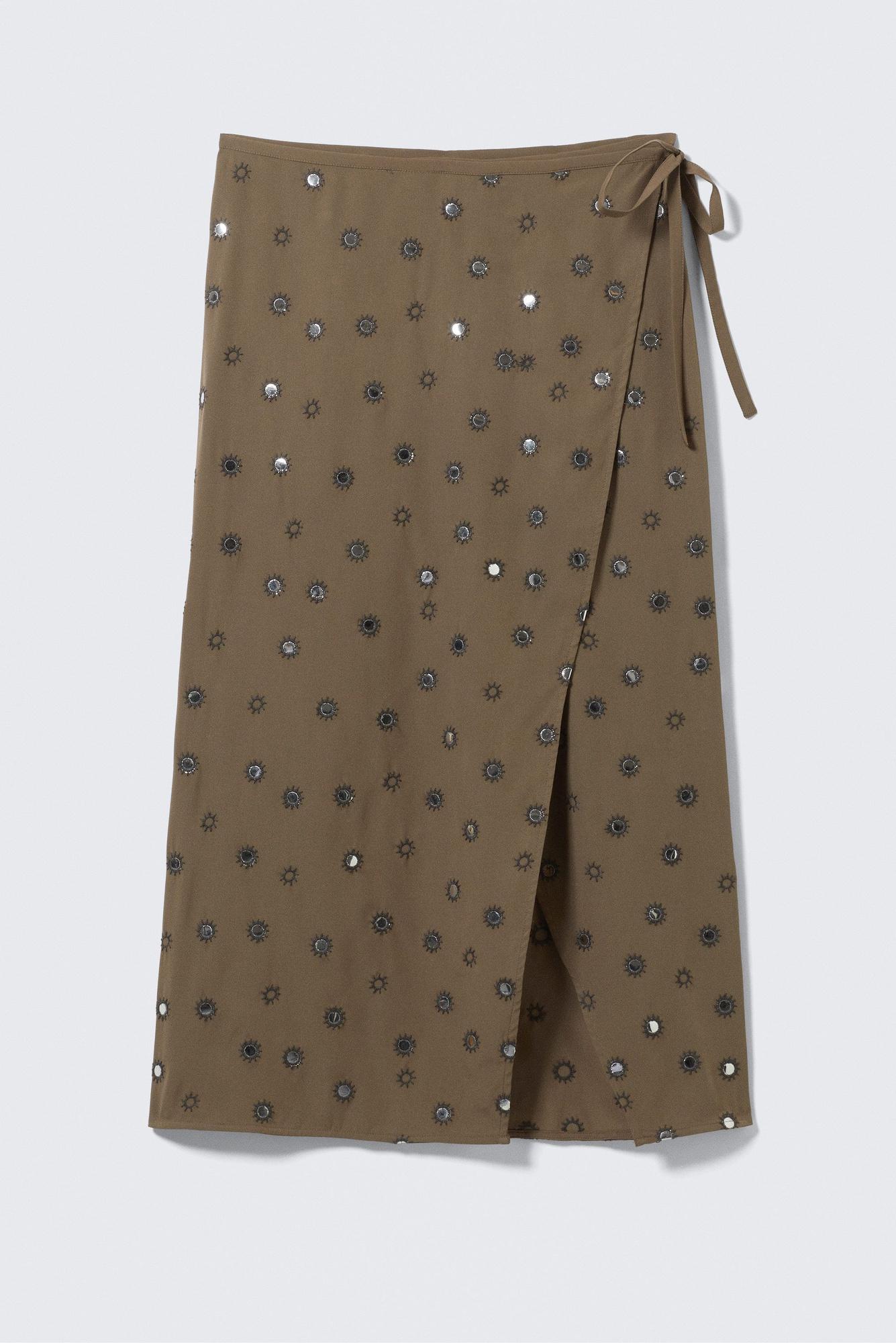 WEEKDAY Sequin Wrap Midi Skirt in Dark Mole | endource