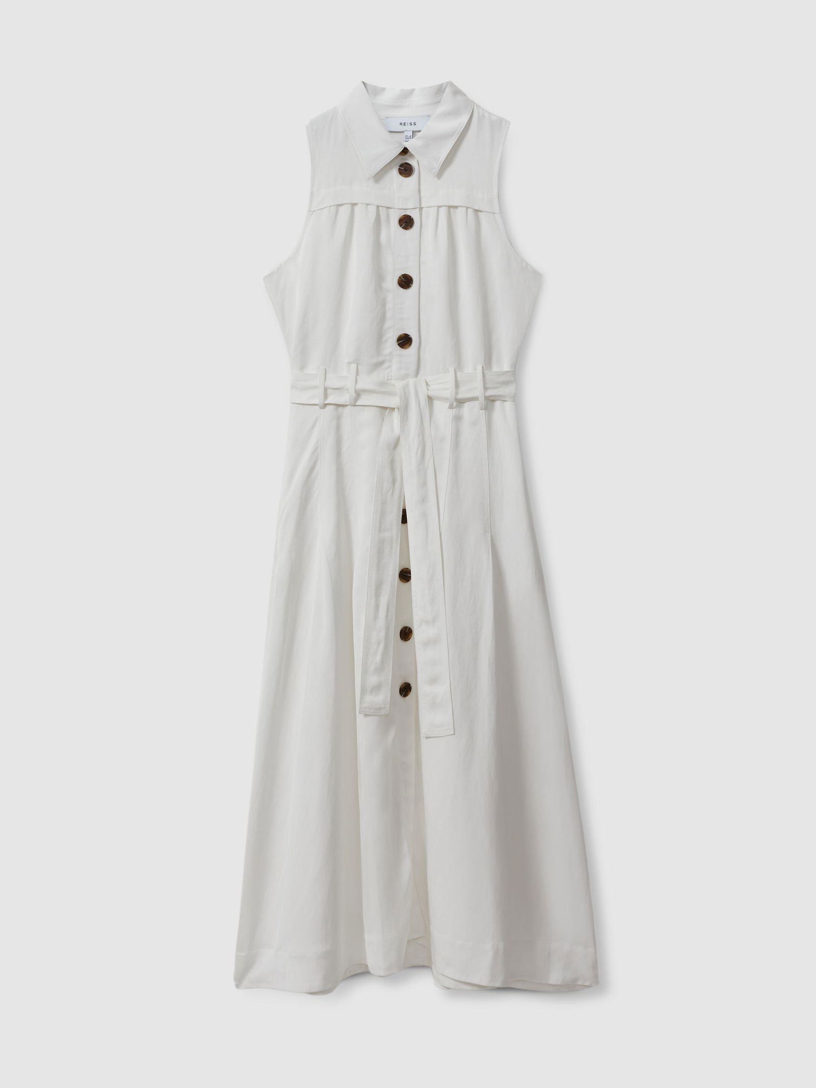 Reiss Heidi Viscose Linen Belted Midi Dress In White Endource
