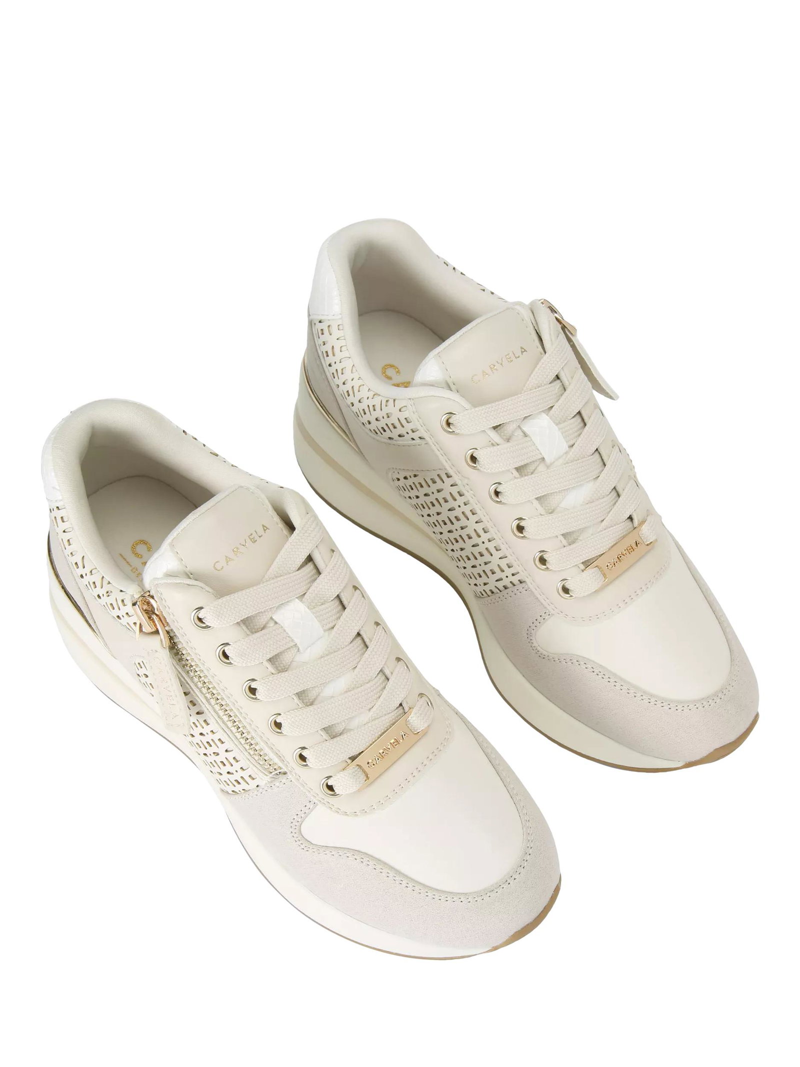 CARVELA High Rise Cut Out Zip Wedge Trainers, White | endource