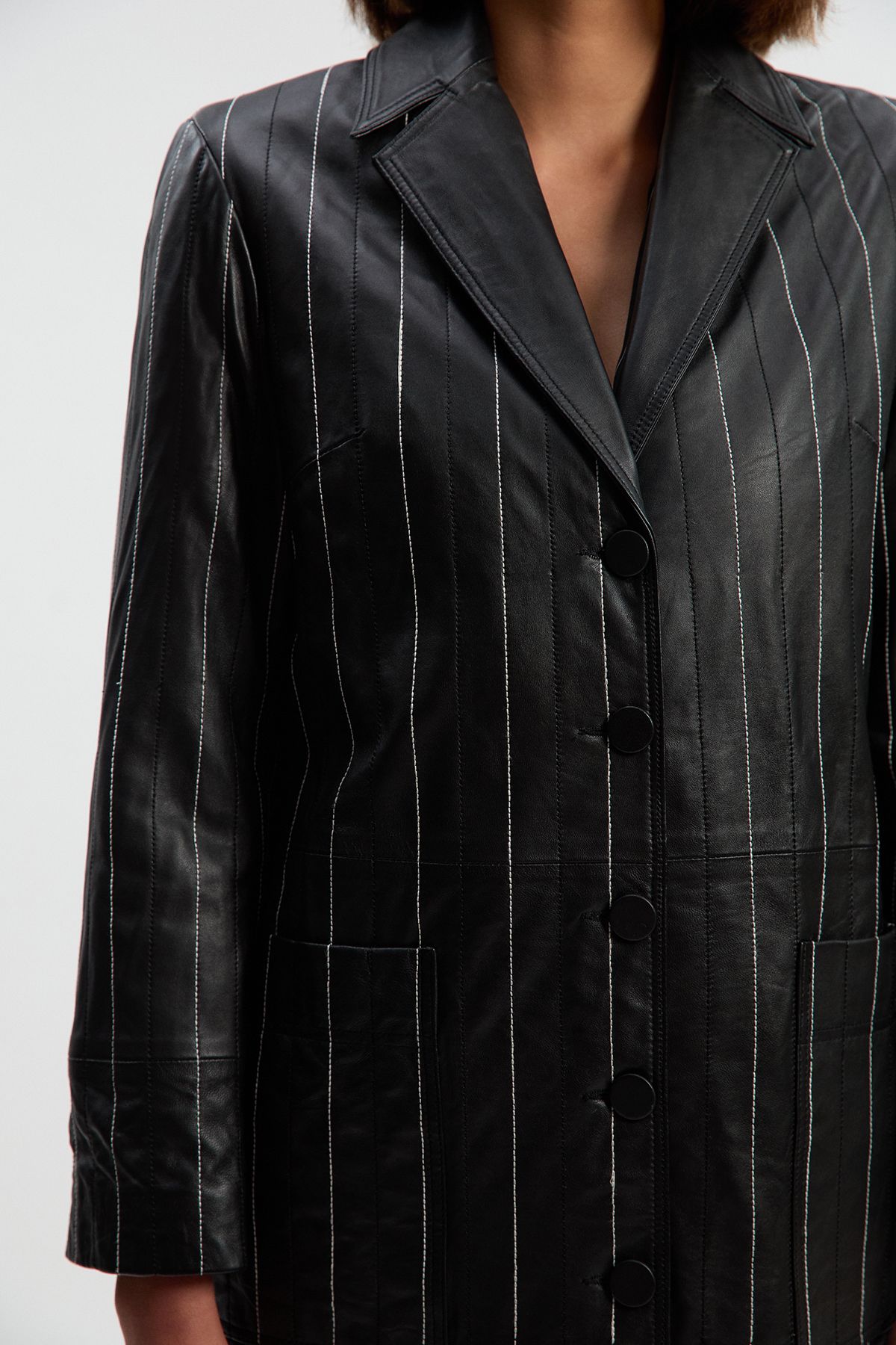 KAREN MILLEN Leather Pinstripe Stitch Coat | endource