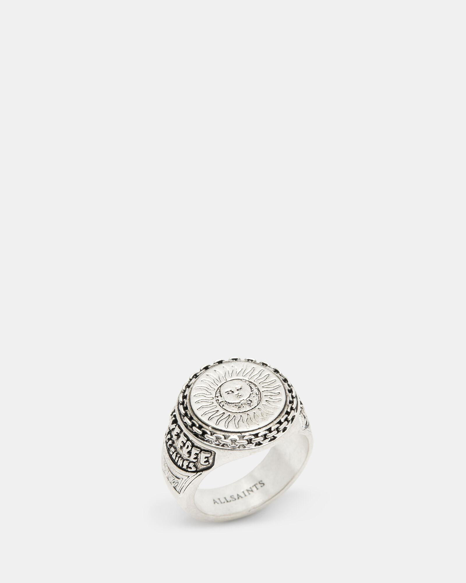 ALLSAINTS Free Spirit Engraved Signet Ring in Warm Silver | endource