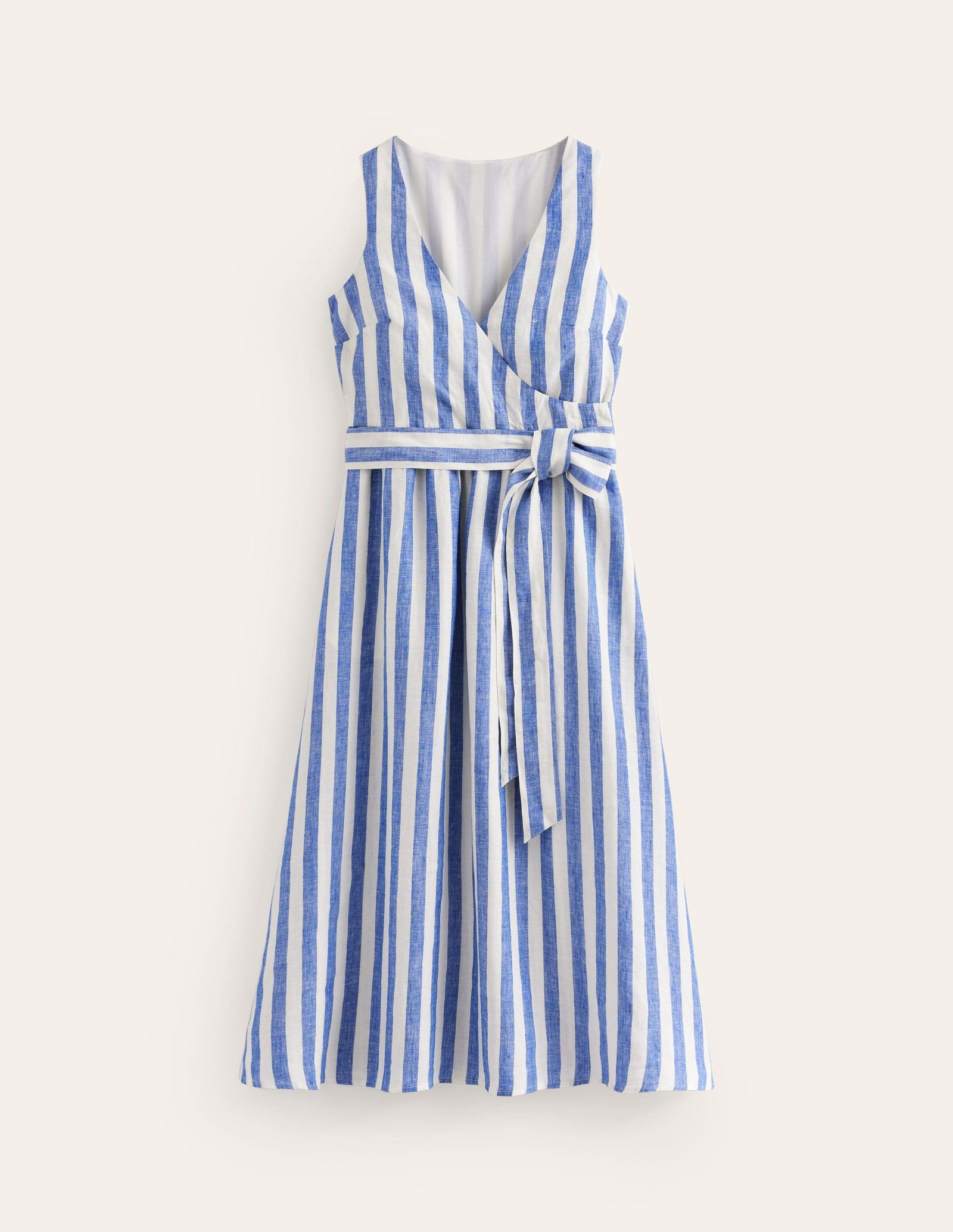 BODEN Linen Wrap Midi Dress-Surf The Web And Ivory | endource