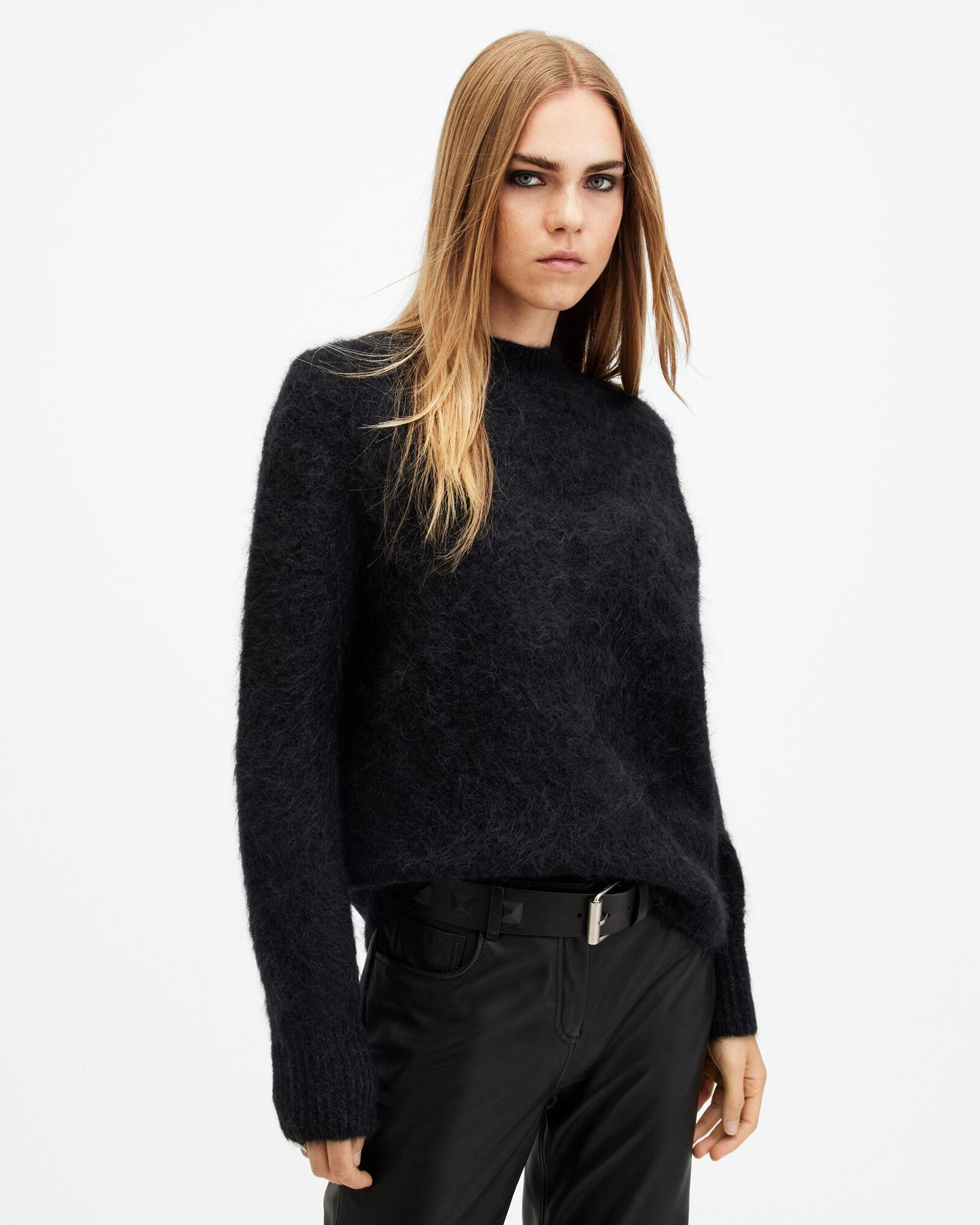ALLSAINTS Vortex Crew Neck Relaxed Fit Jumper in Black | endource