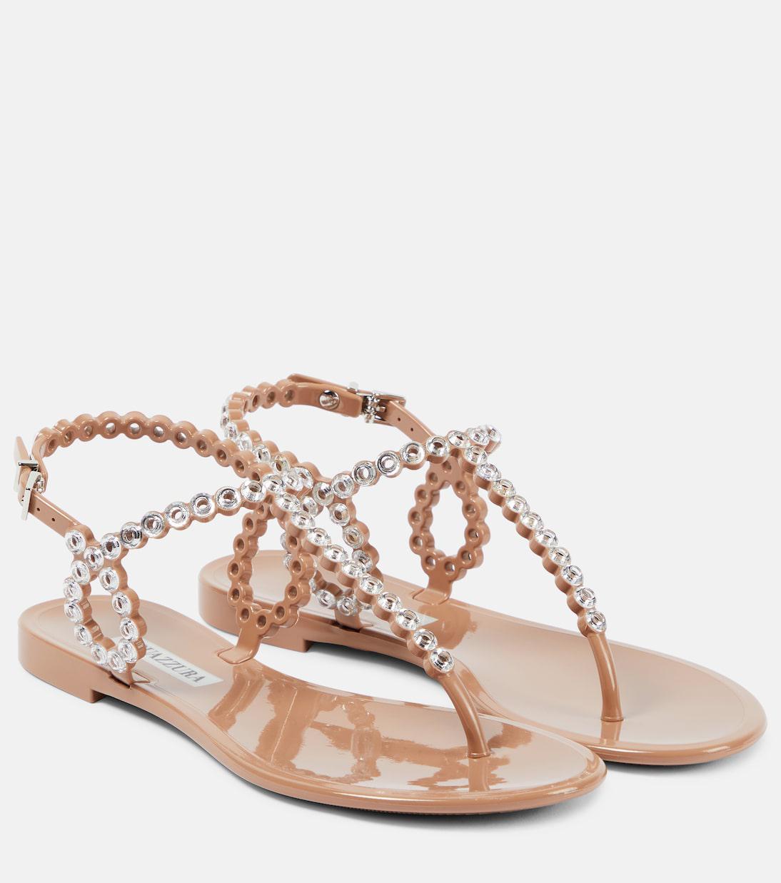 AQUAZZURA Almost Bare Embellished PVC Sandals in Pink | Endource