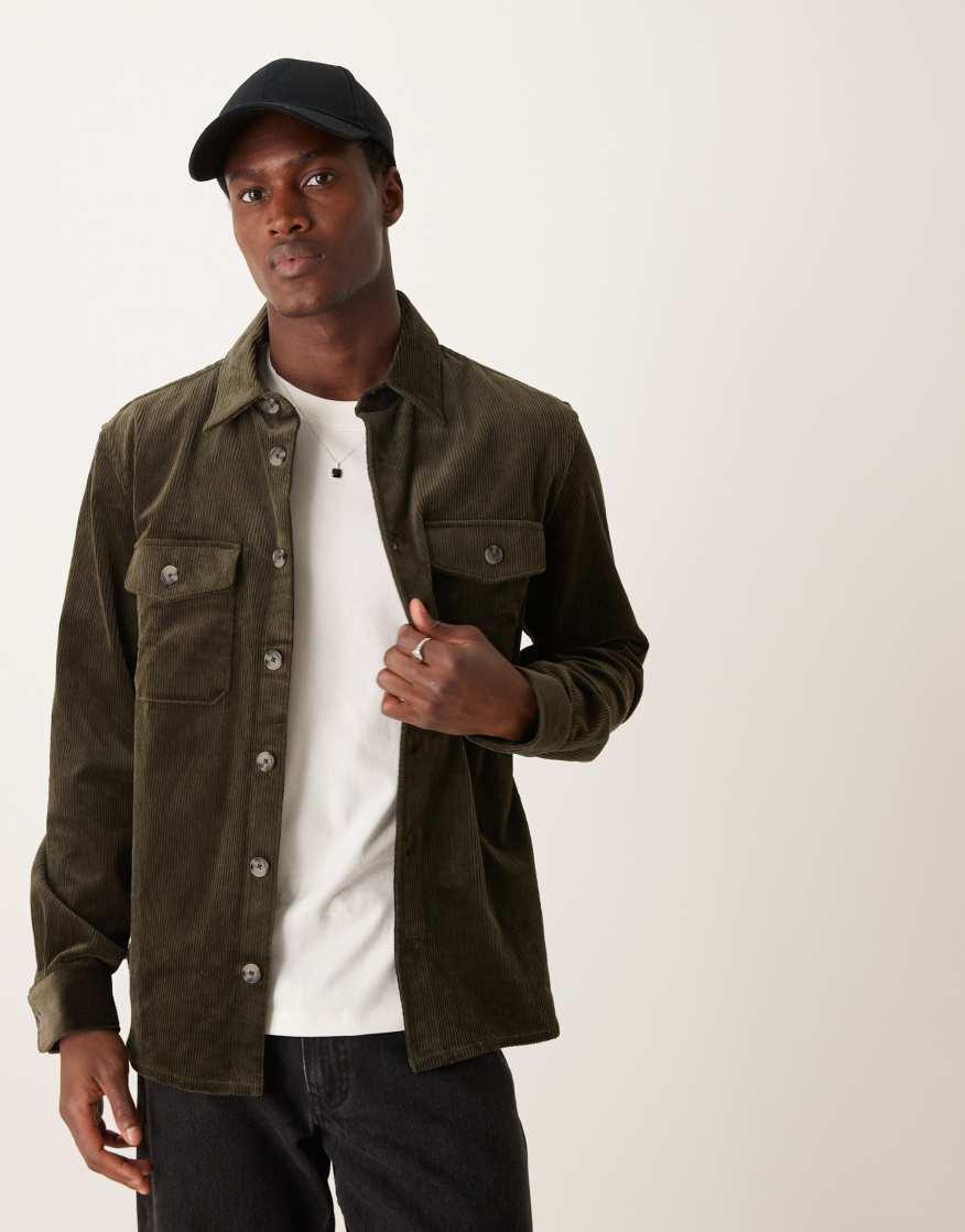 MANGO Relaxed Fit Cord Shirt in KHAKI | endource