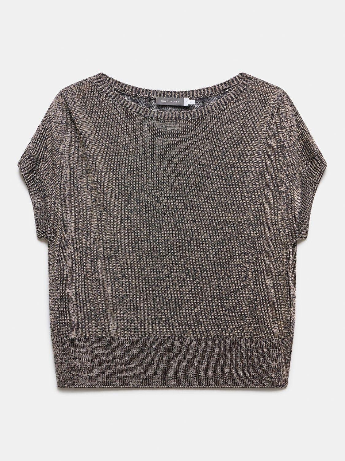 MINT VELVET Metallic Knit Boxy Top in Pewter | endource