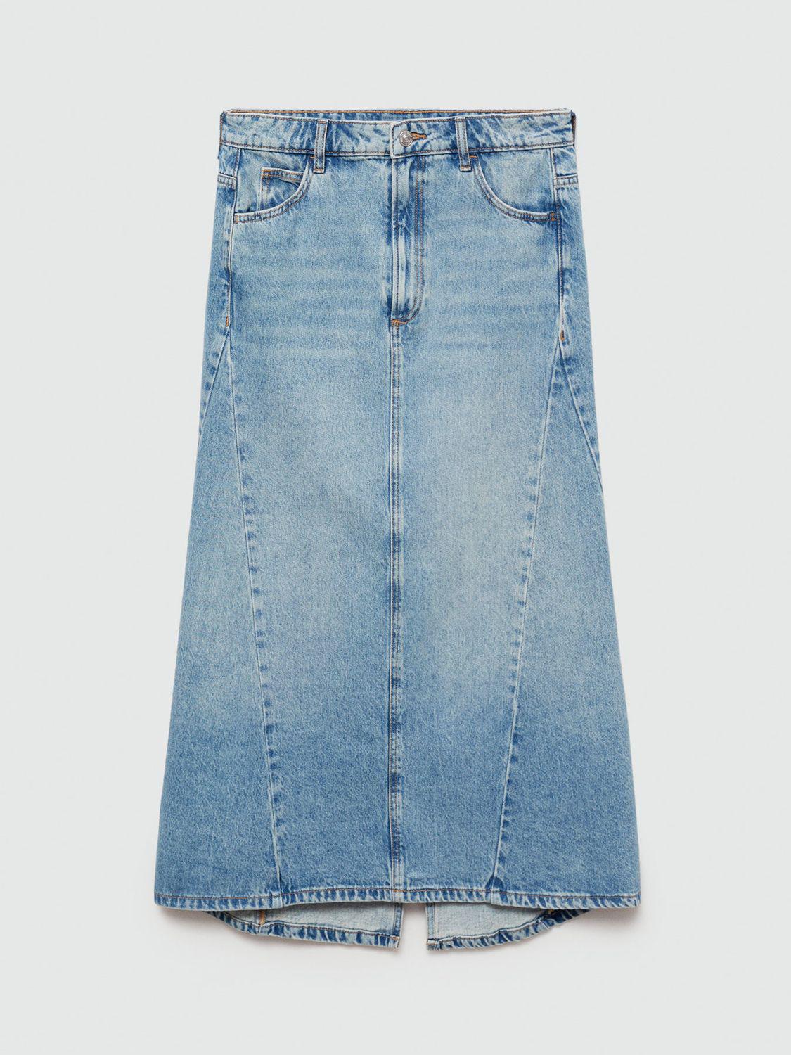 MANGO Reign Denim Midi Skirt in Light Blue | endource