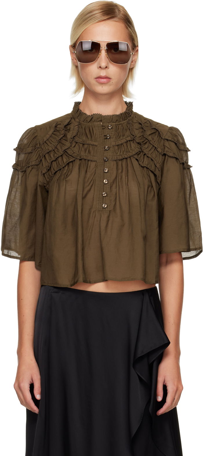 MARANT ÉTOILE Khaki Carmen Blouse | endource