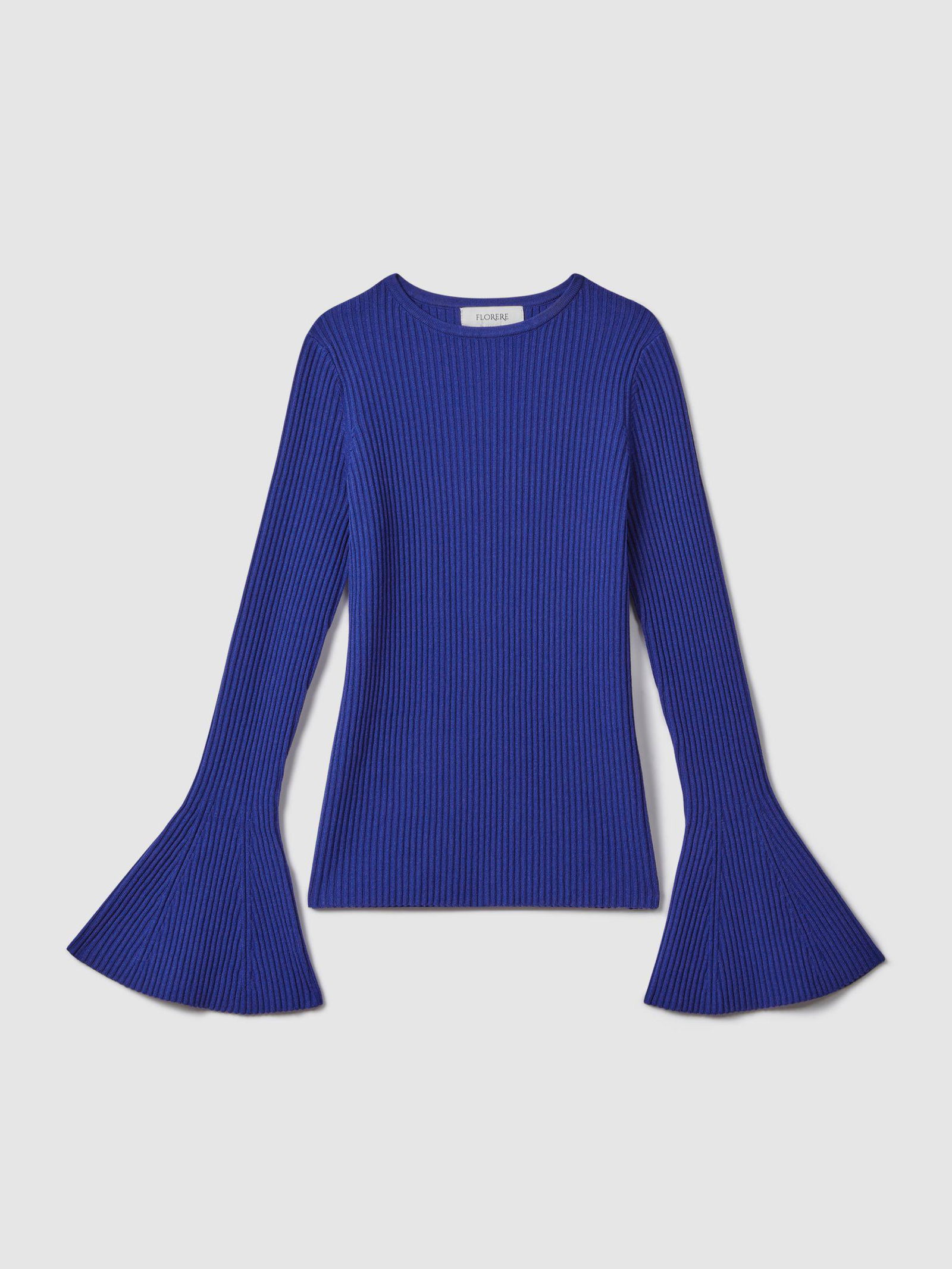 FLORERE Ribbed Fluted Cuff Jumper in Bright Blue | endource