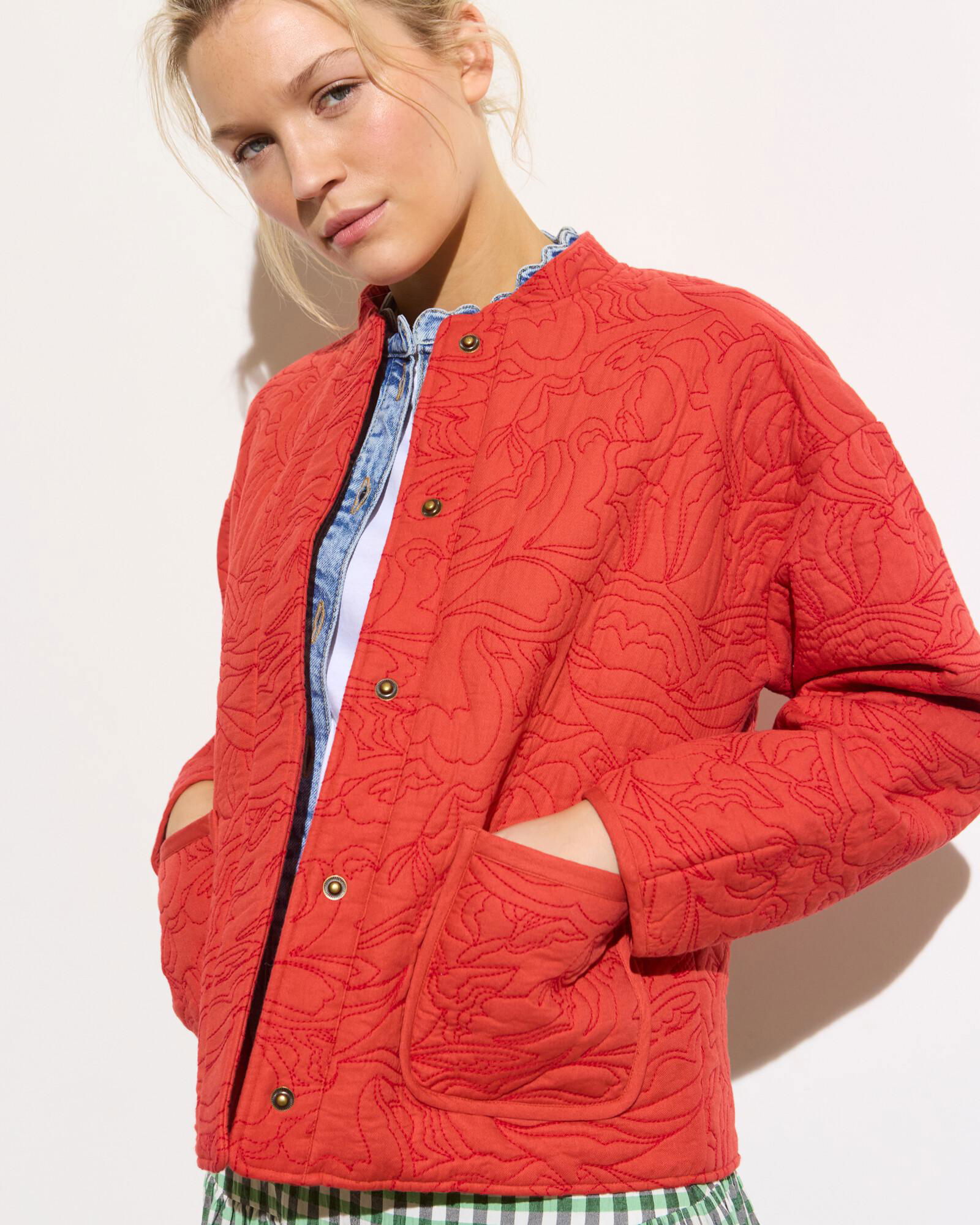 OLIVER BONAS Embroidered Quilted Jacket in Red | endource
