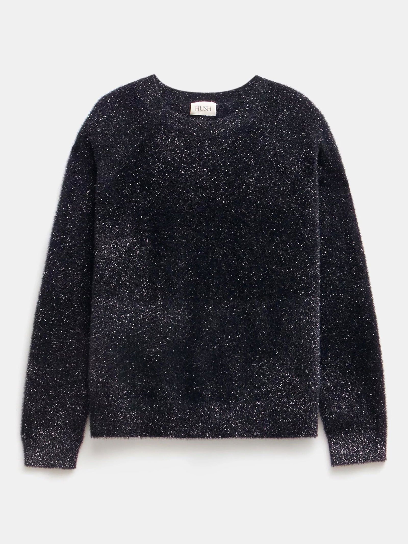 HUSH Jamie Tinsel Jumper in Black/Silver | endource