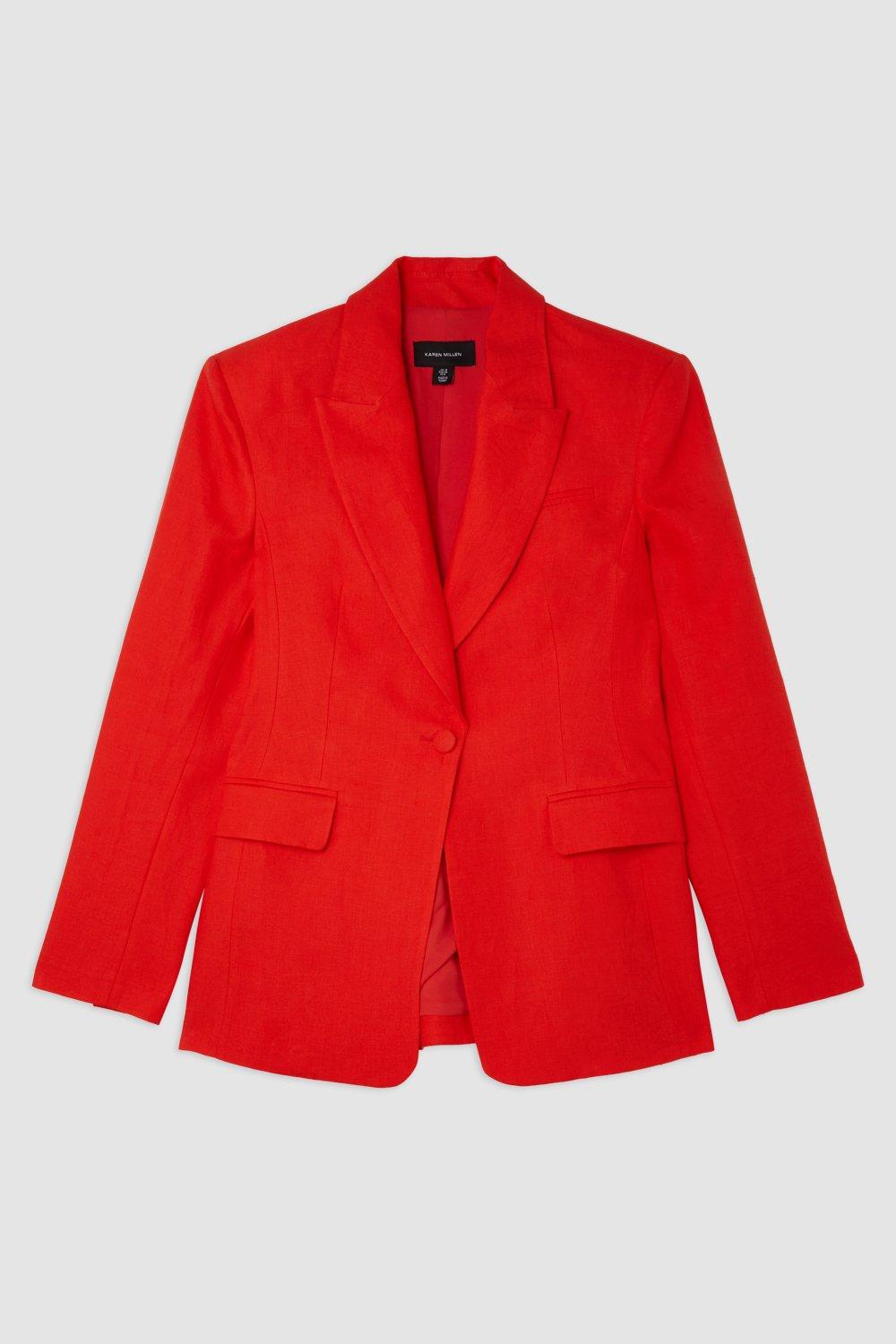 KAREN MILLEN Premium Linen Tailored Suit Set in Red | endource