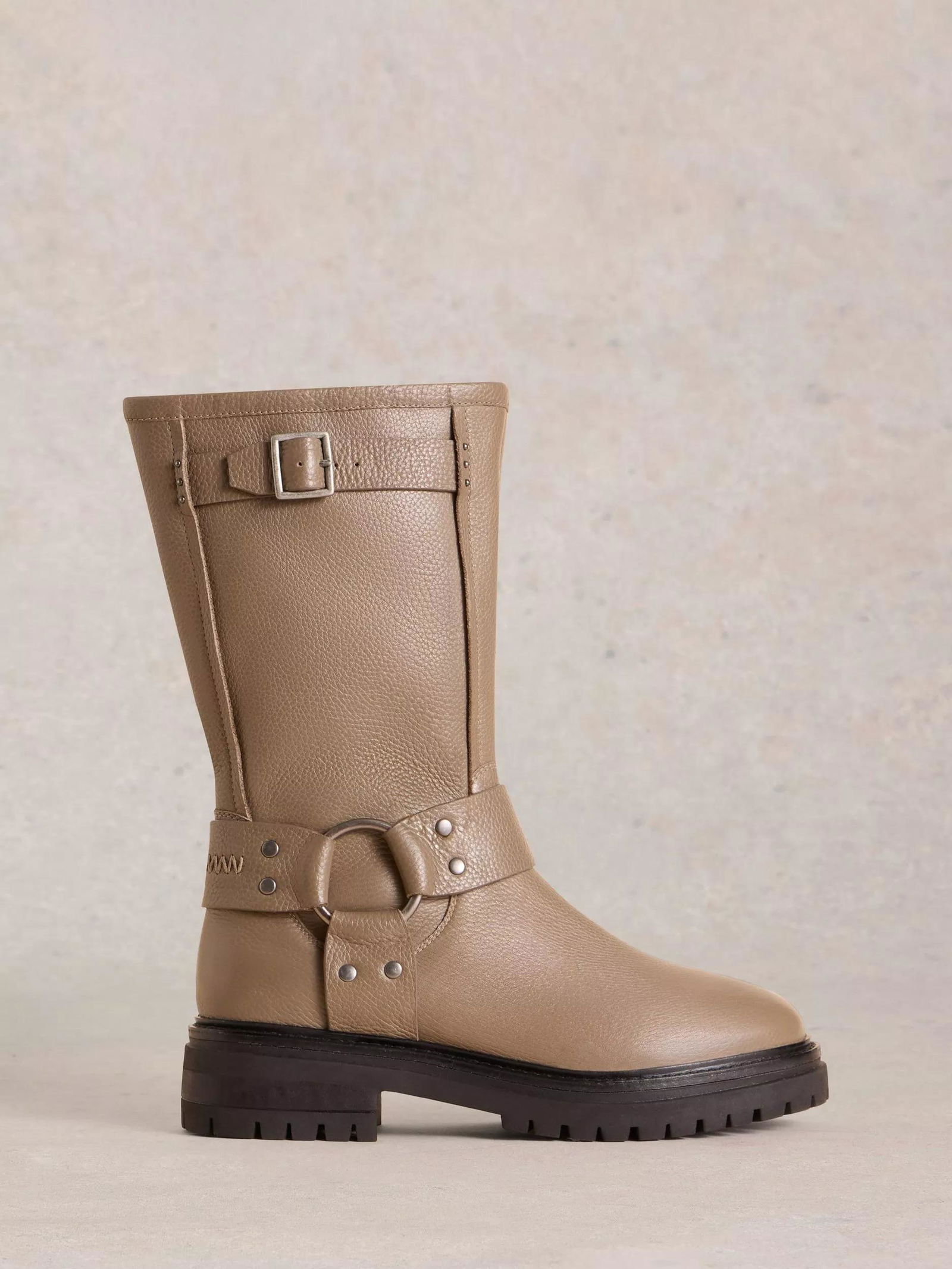 WHITE STUFF Bobbie Leather Biker Boots in Beige | endource