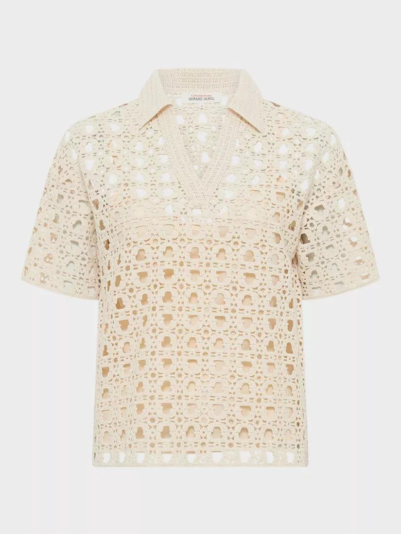 Gerard Darel Ursel Cotton Crochet Polo Top in Natural | endource