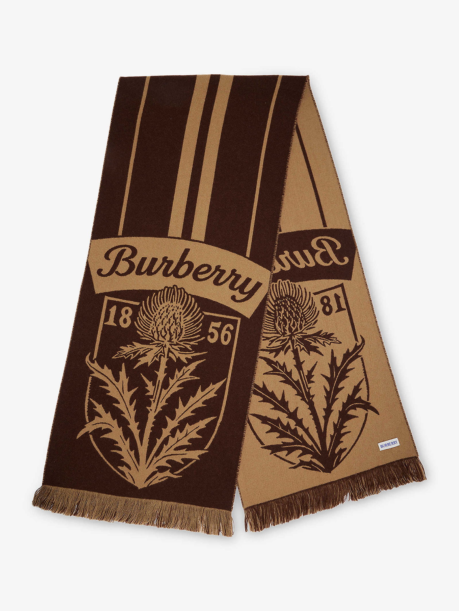 BURBERRY Thistle Shield Football-Motif Wool Scarf | endource