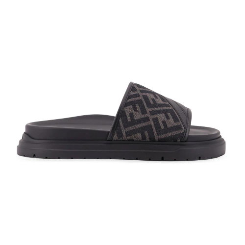 FENDI Diagonal Slides - Male - - Sliders - Black - 6 UK - Shoes | endource