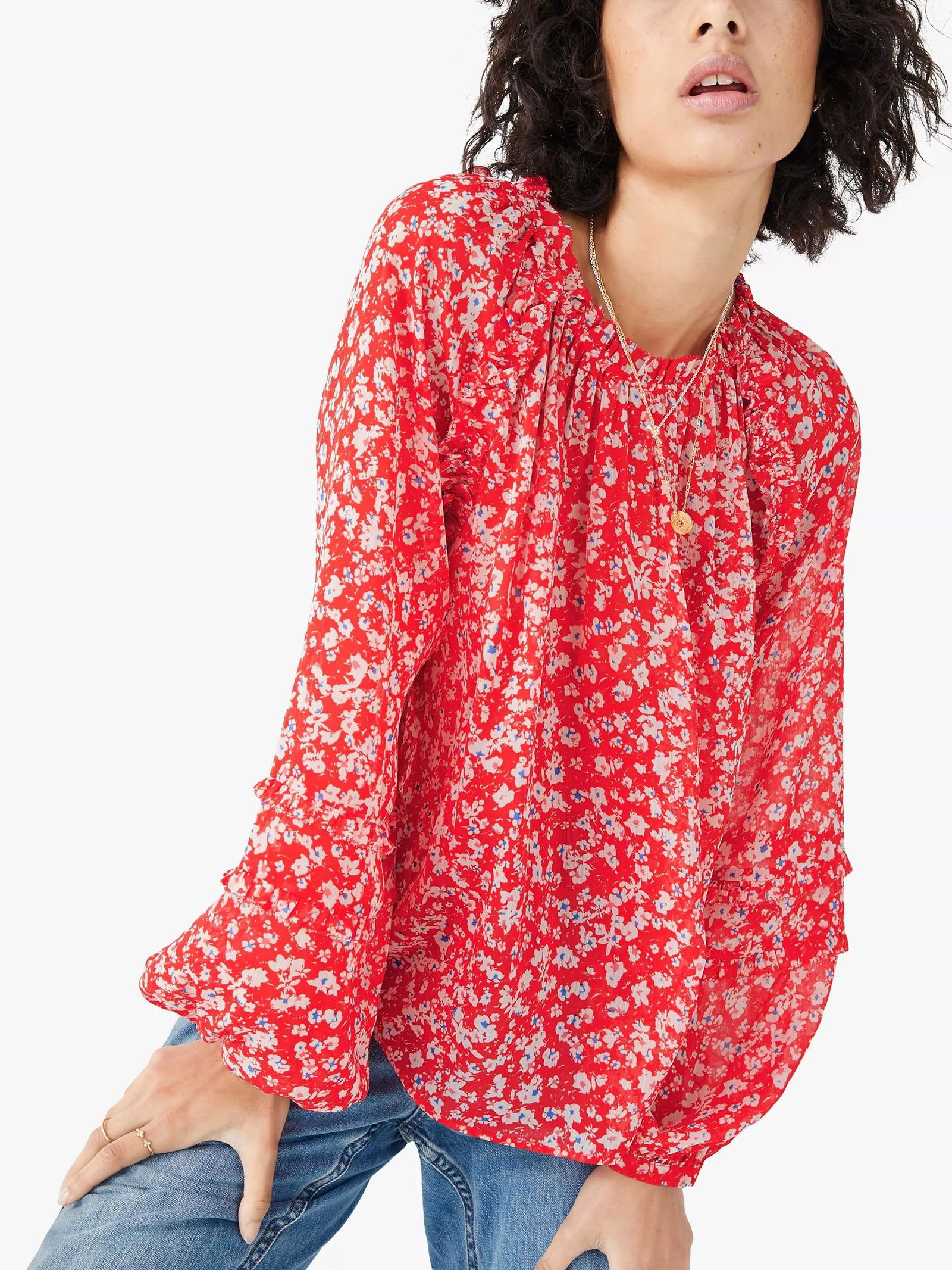 HUSH Violette Floral Print Blouse in Spring Blossom Red | endource