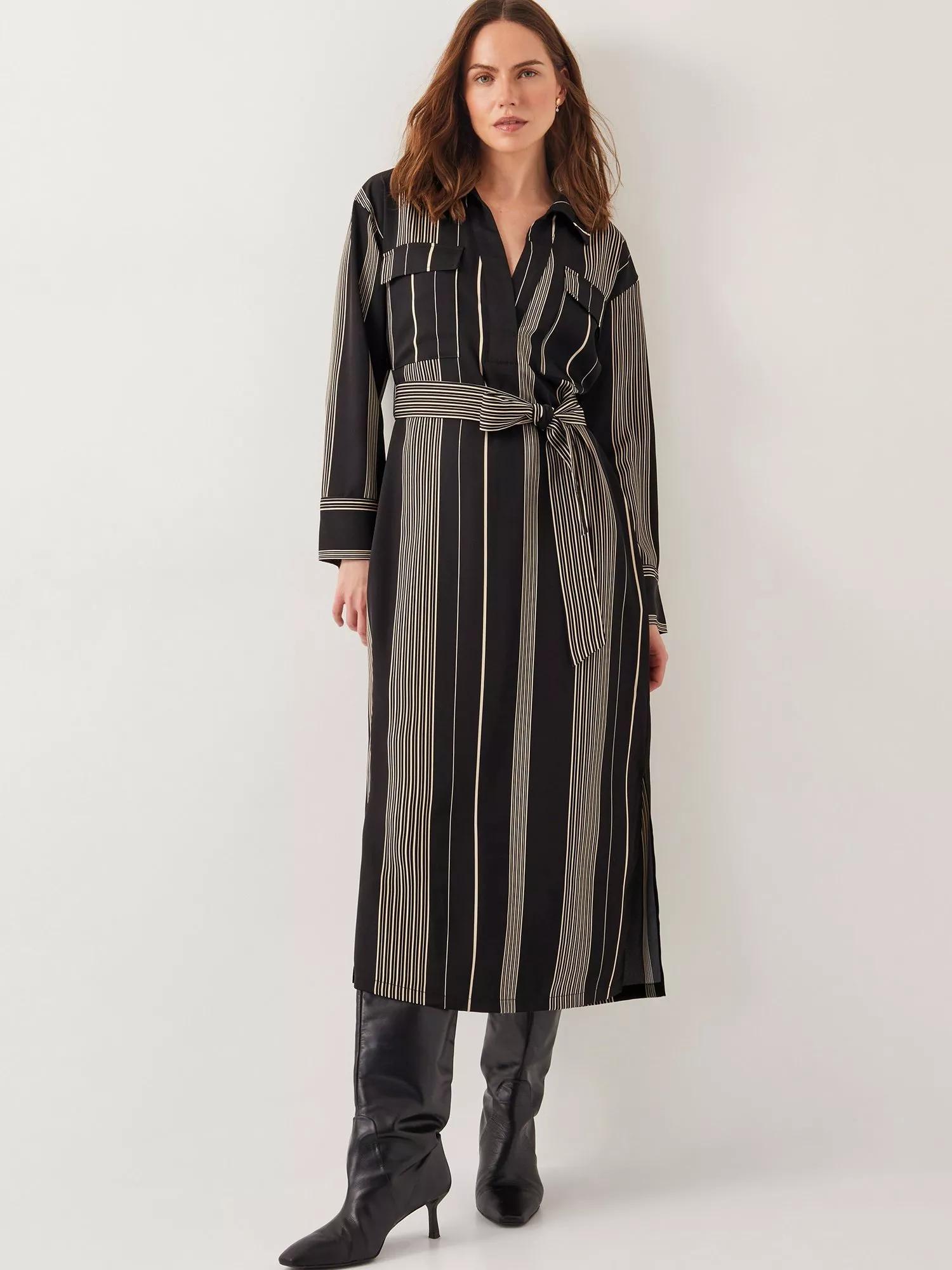 Monsoon Andi Stripe Shirt Dress, Black | endource
