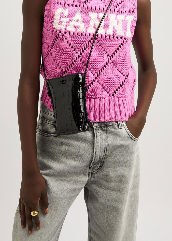 GANNI Bou Crocodile-effect Leather Cross-body Bag | endource