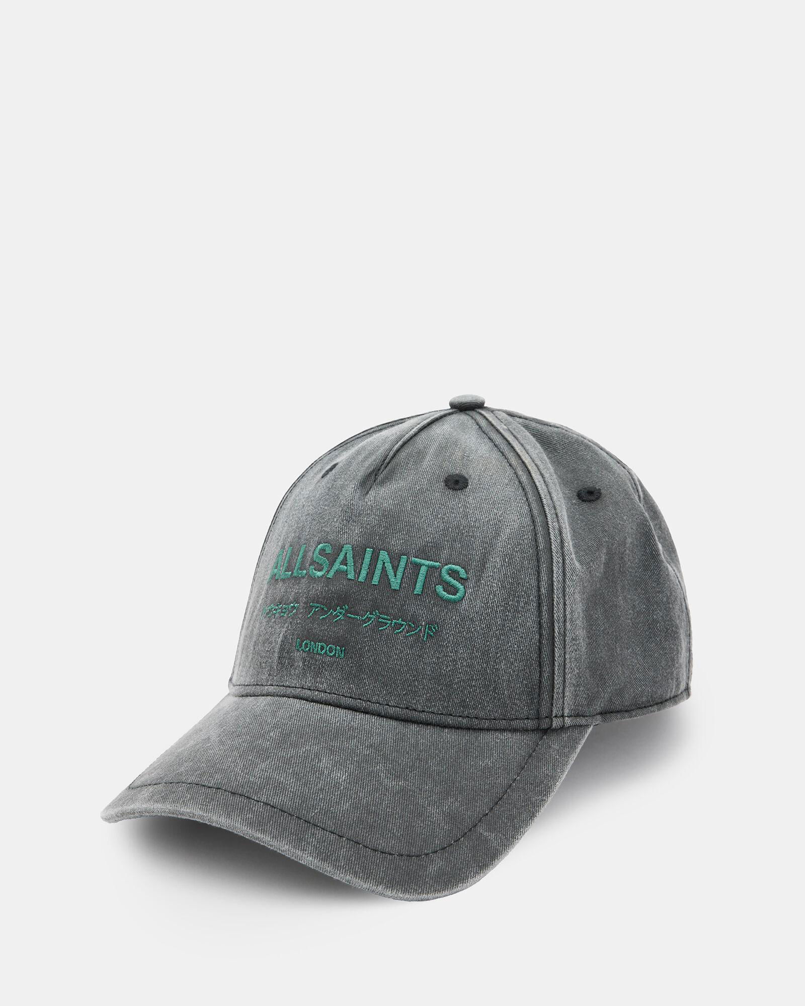 ALLSAINTS Underground Logo Print Baseball Cap in WASHED BLACK/GREEN ...