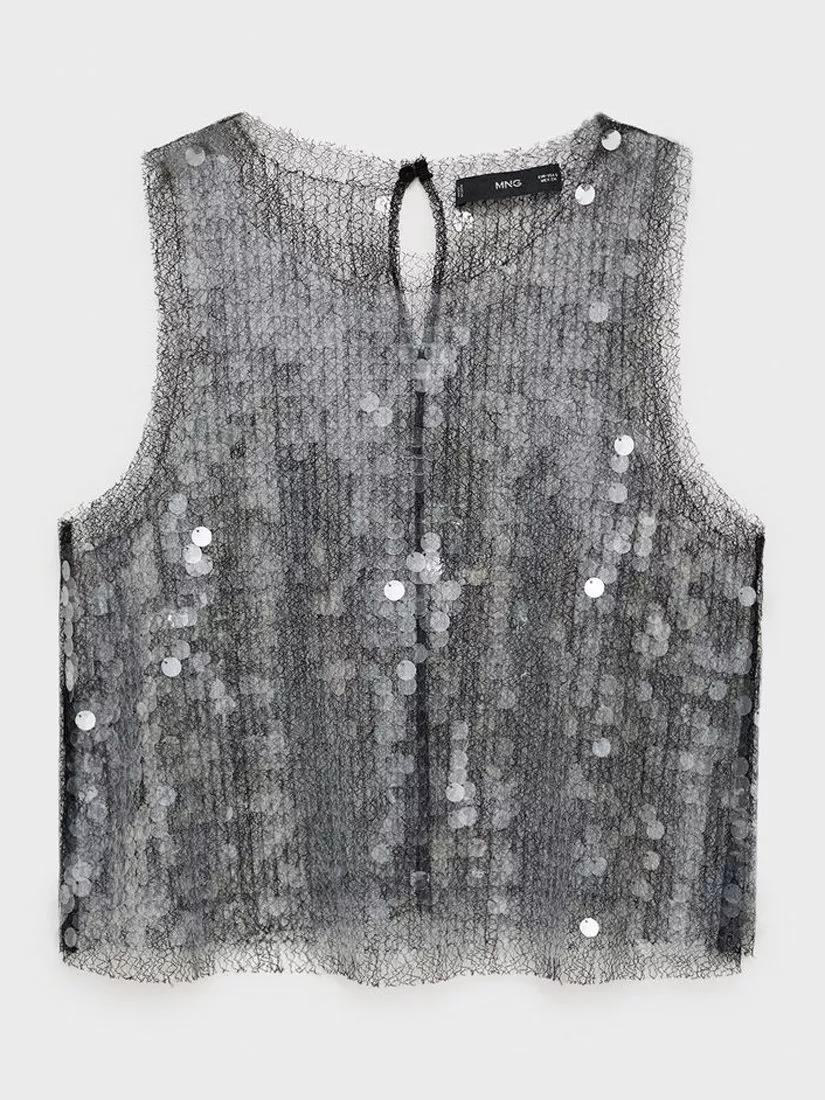 MANGO Jordana Sequin Top in Silver | endource