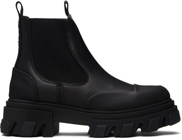 GANNI Black Cleated Low Chelsea Boots | endource